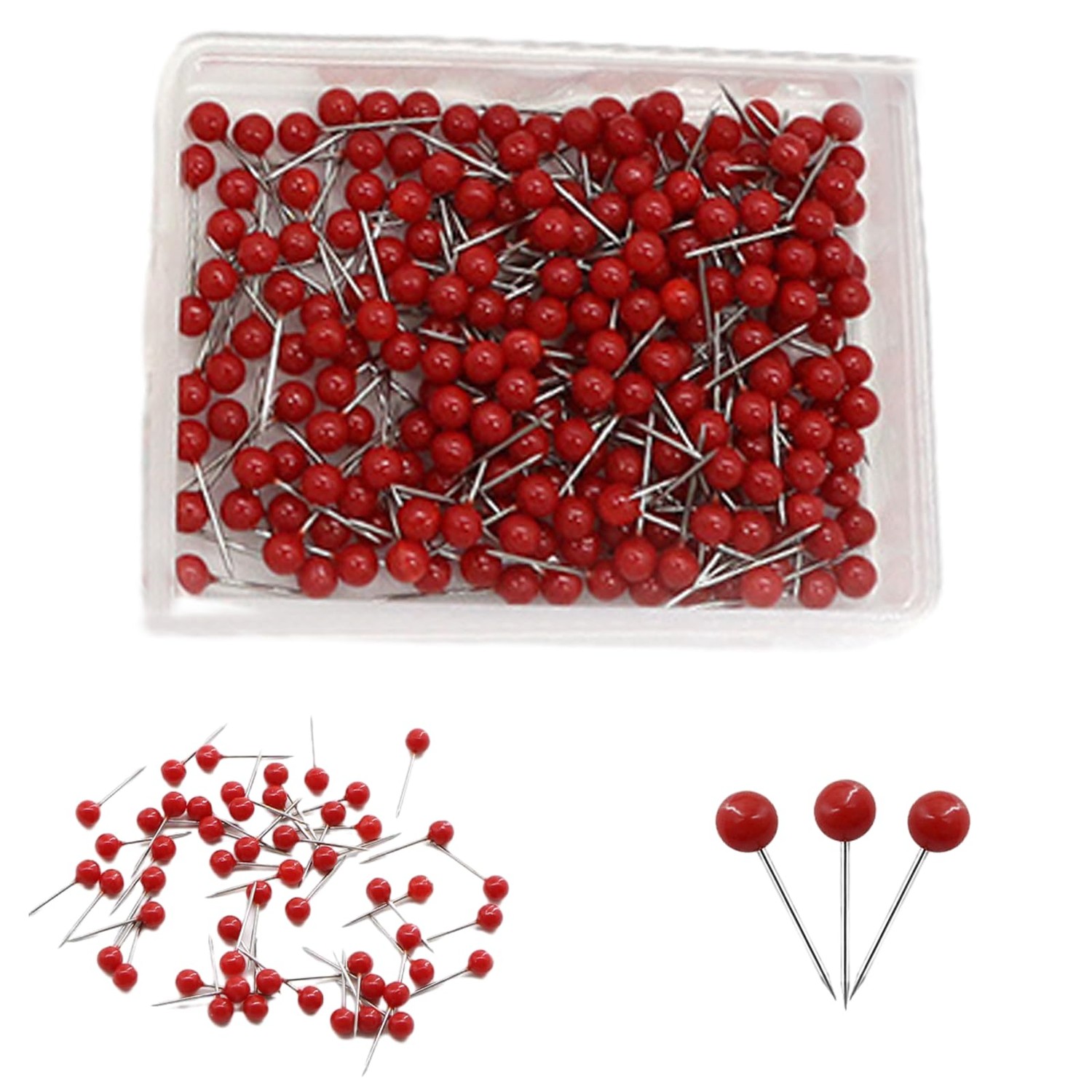 Pack of 200 Red Round Head Pins, World Map Pin Board, Small Red Map ...