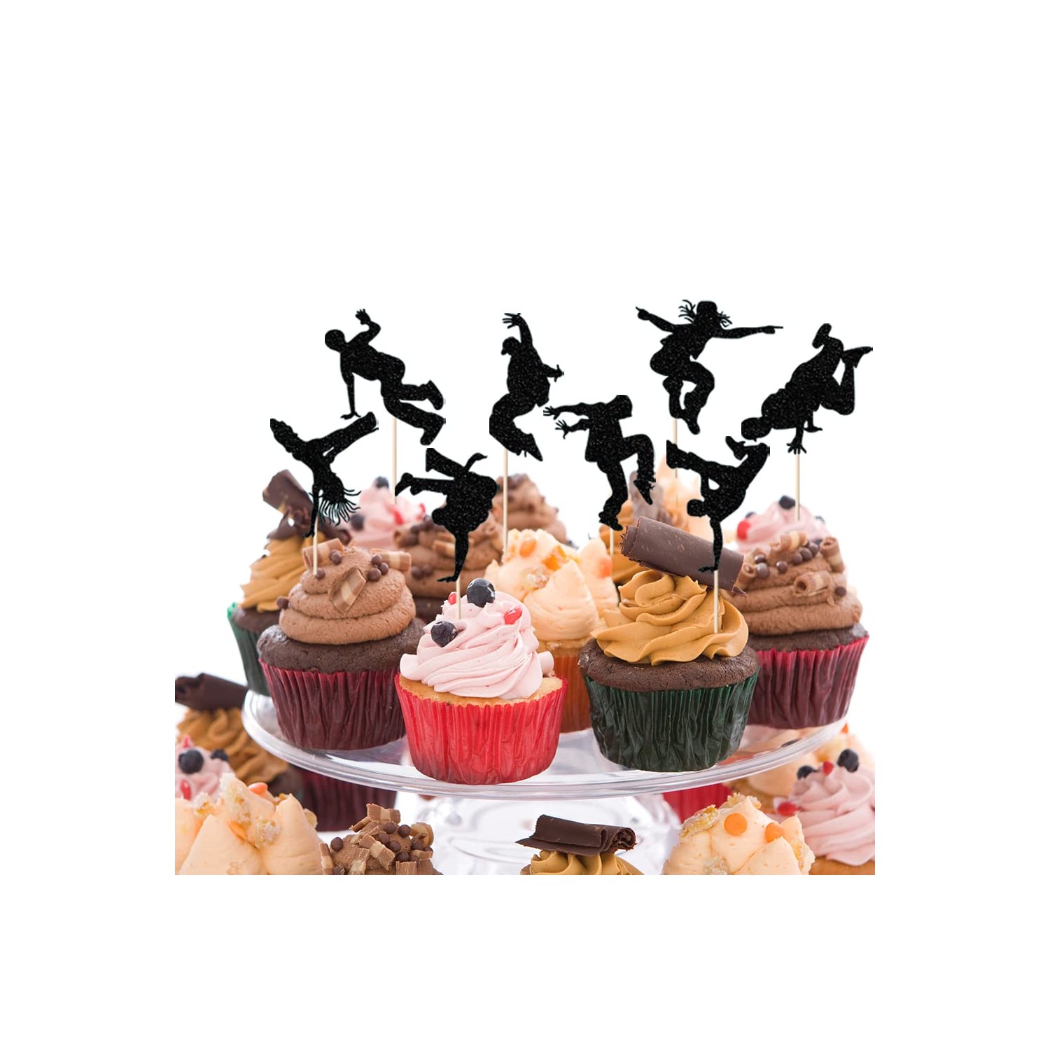 12-piece set Hip-hop dance Cupcake Toppers Black Glitter Breaking ...
