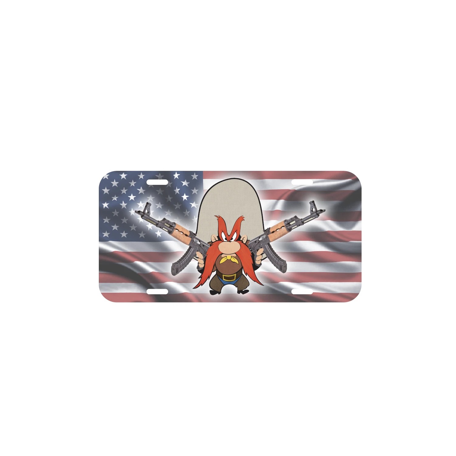 Yosemite Sam AK47 AK-47 Vehicle License Plate, Front Auto Tag American ...