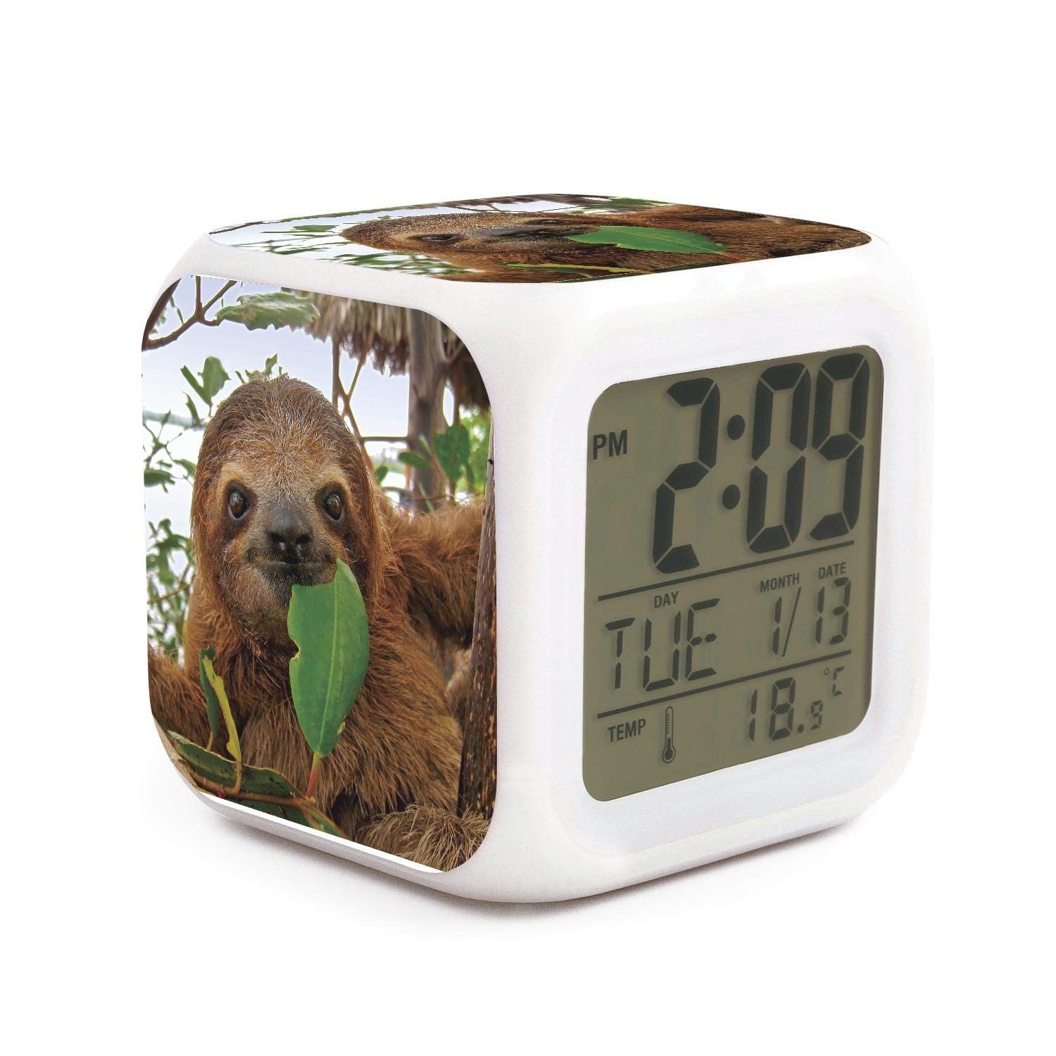 Kukuzql Cute Animal Sloth 7 Colors LED Changing Digital Alarm Clock ...