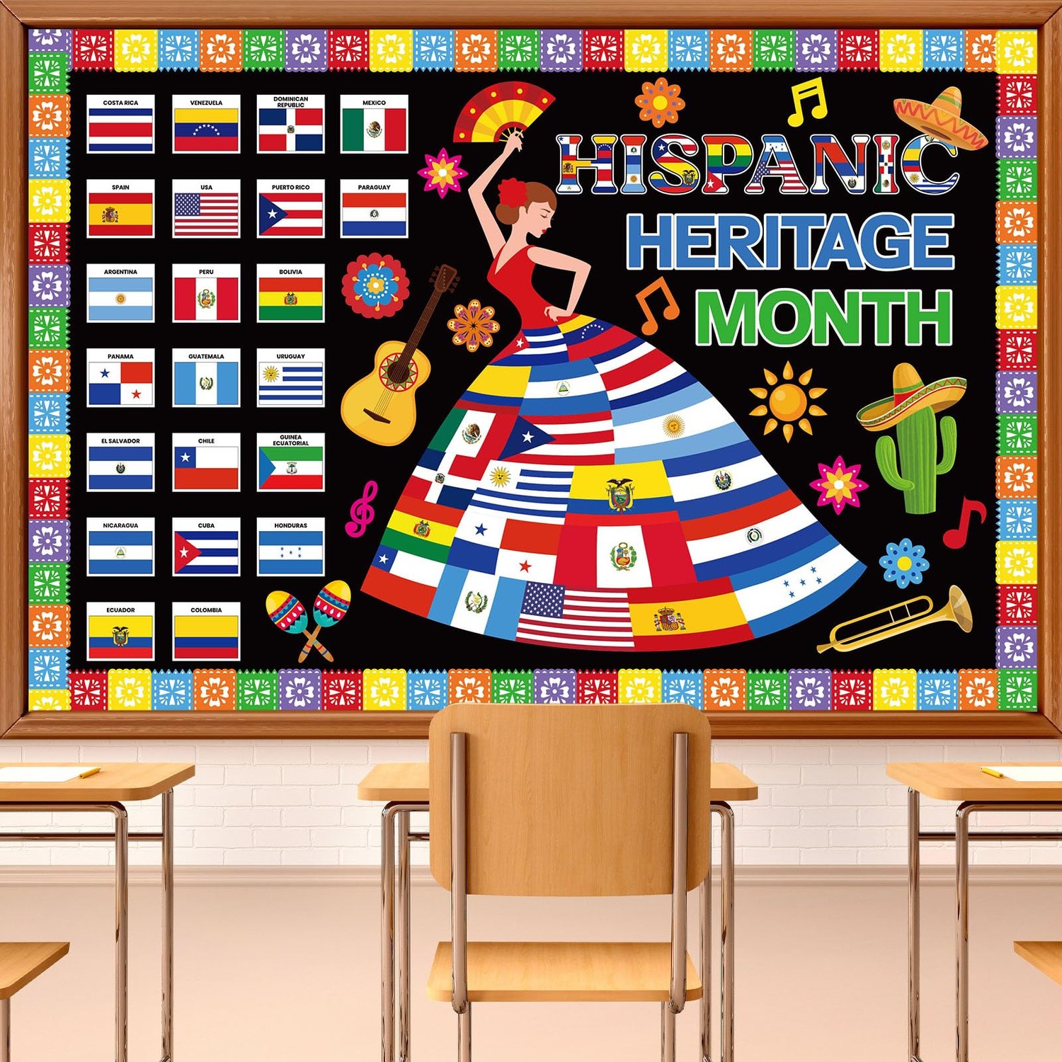 Hispanic Heritage Month Bulletin Board Cutouts Set, Spanish Classroom ...