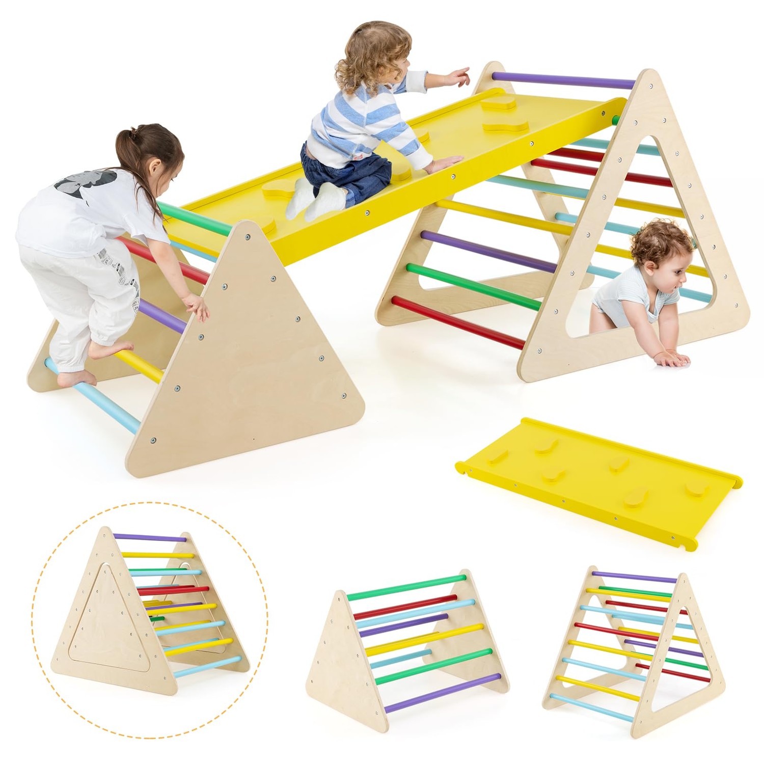 HONEY JOY Pikler Triangle Set, 5 in 1 Montessori Wooden Triangle ...