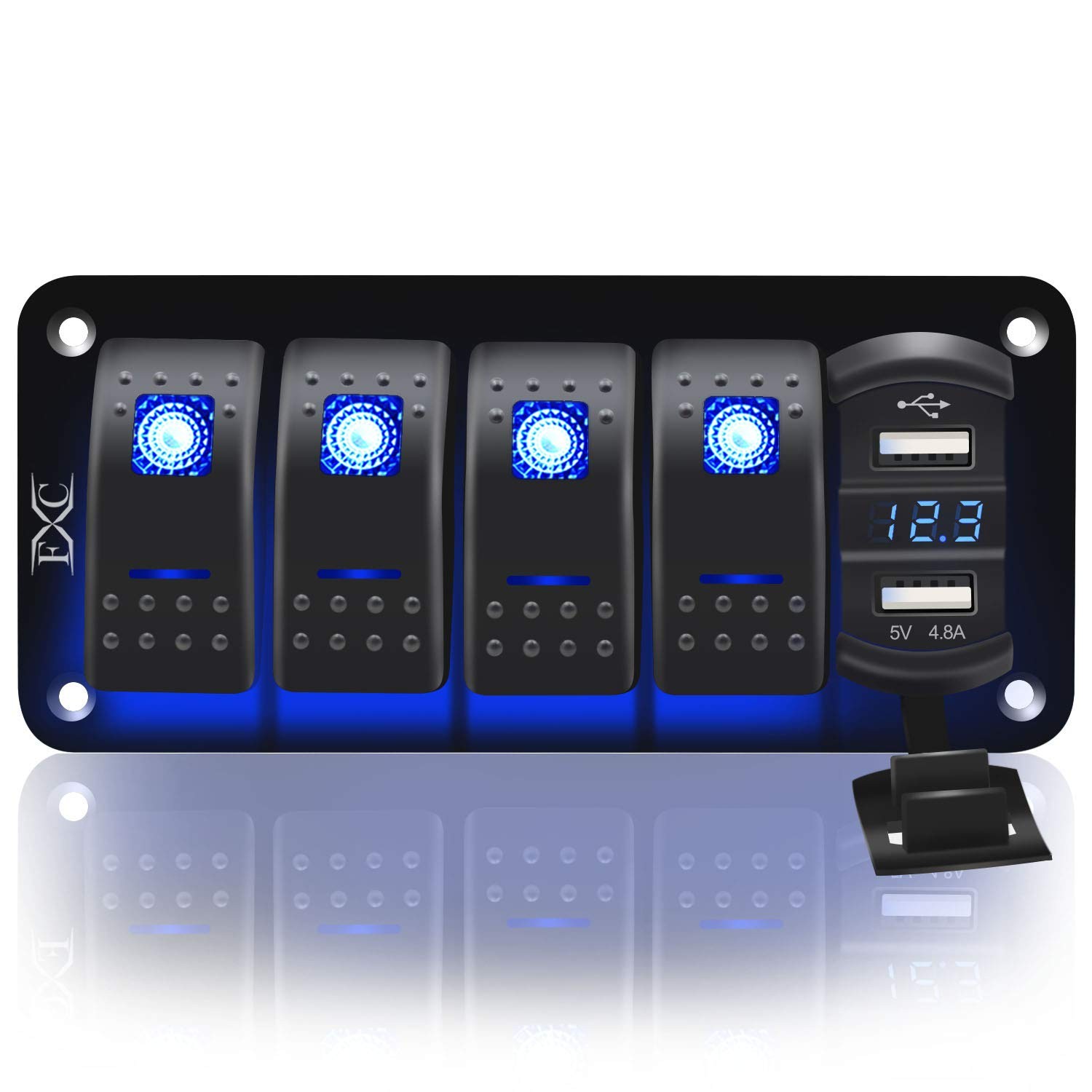 Purishion 4 Gang Rocker Switch Aluminum Panel with Voltmeter & Dual USB ...