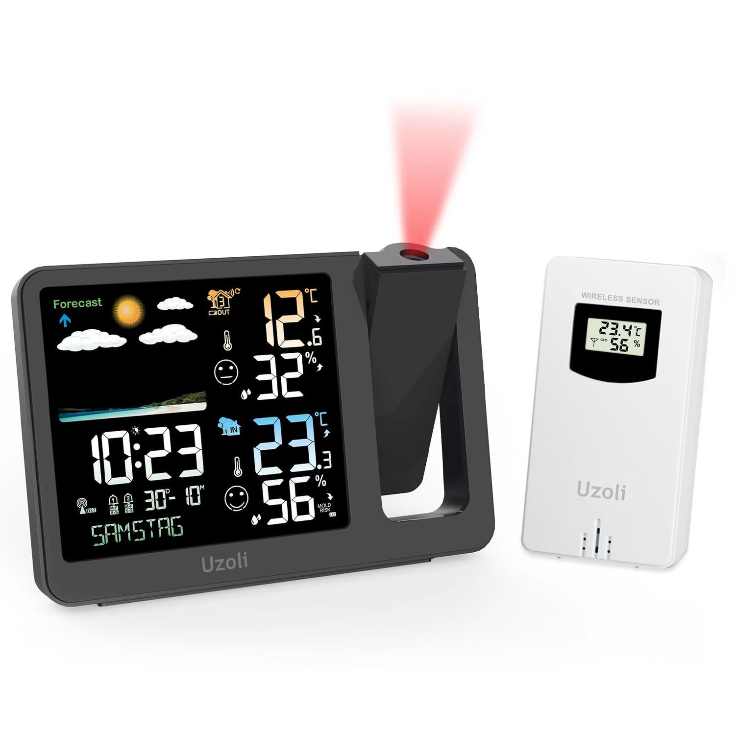 uzoli Projection Alarm Clock Weather Station, WWVB Atomic Projector ...