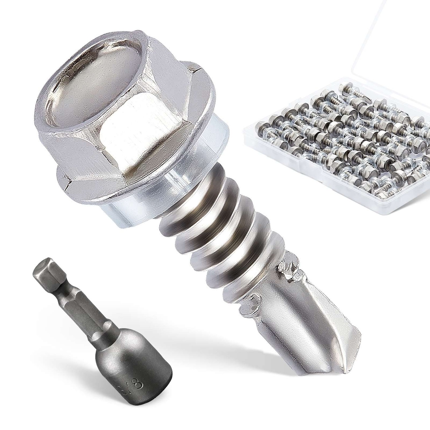 Litorange 50 PCS M6.3 * 19mm 410 Stainless Steel Self Drilling Hex Head ...