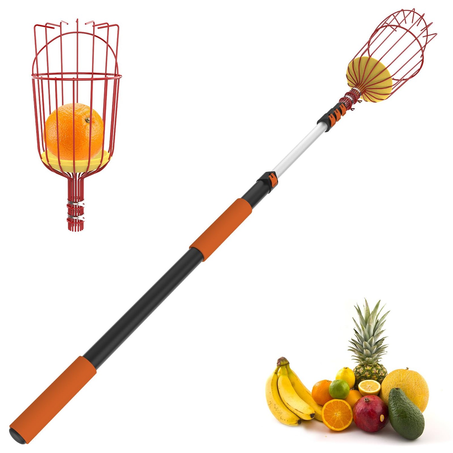SISIUPASSIE 20FT Reach Fruit Picker, Apple Picker Pole with Basket ...