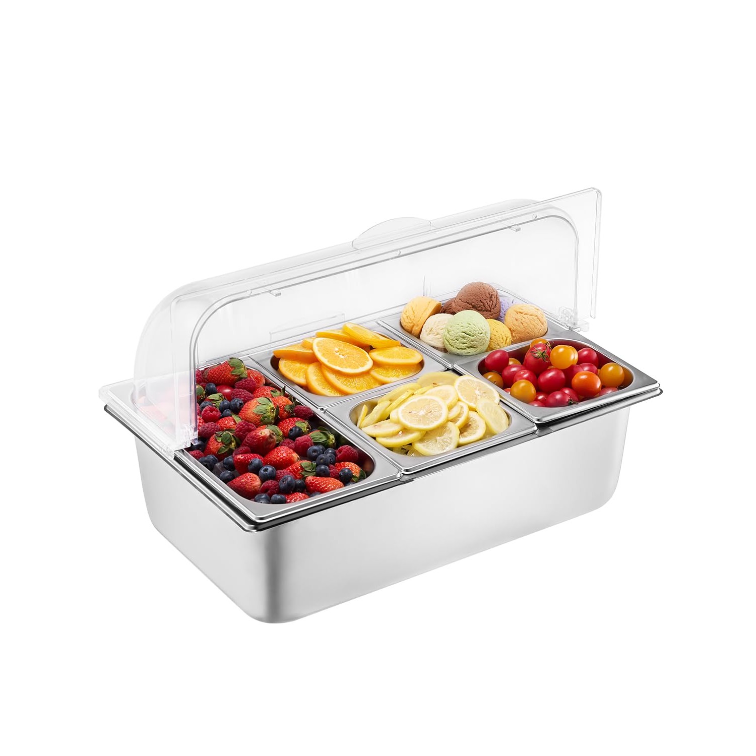 VEVOR Countertop Food Serving Display Container, 5 Pan Stainless Steel ...