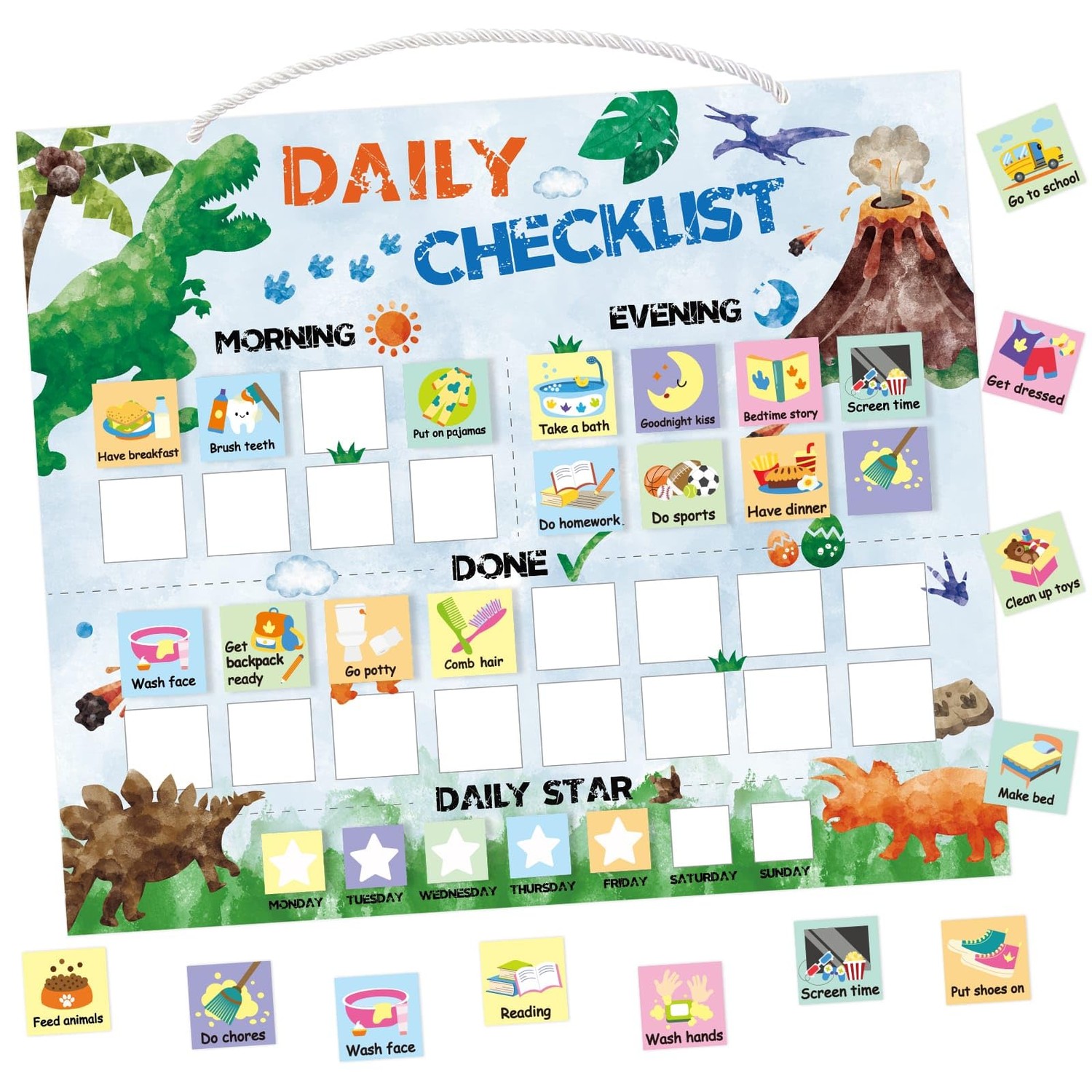 WERNNSAI Dinosaur Routine Chart for Kids - Daily Visual Schedule for ...