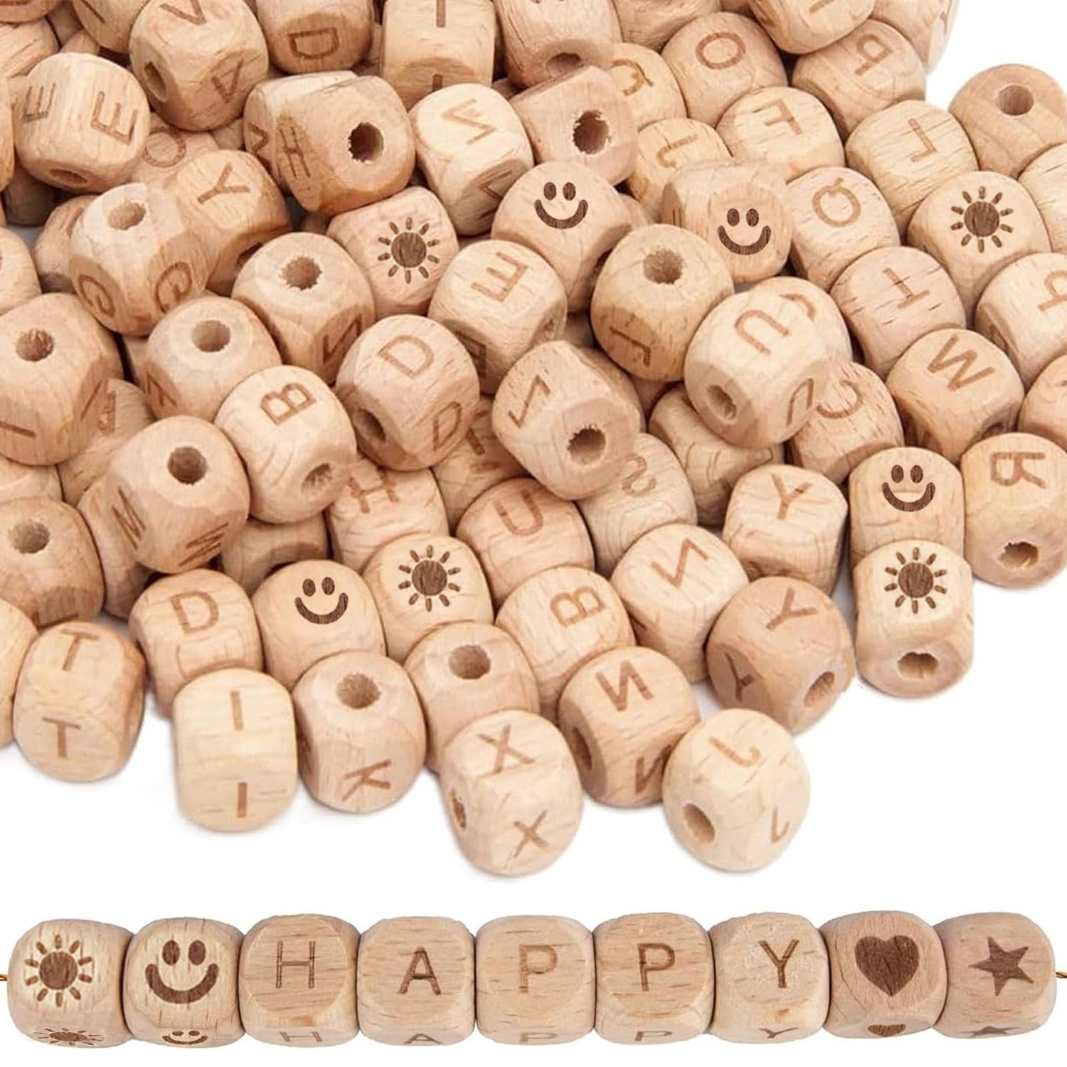 TTIAYAO Pack of 120 Wooden Letter Beads A-Z Wooden Letter Beads DIY Set ...
