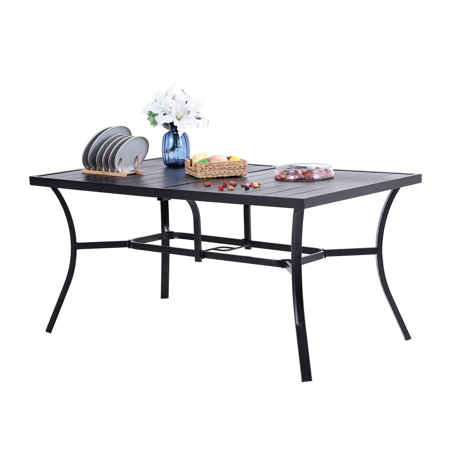 PHI VILLA Metal Patio Dining Table Steel Rectangular Outdoor Table ...