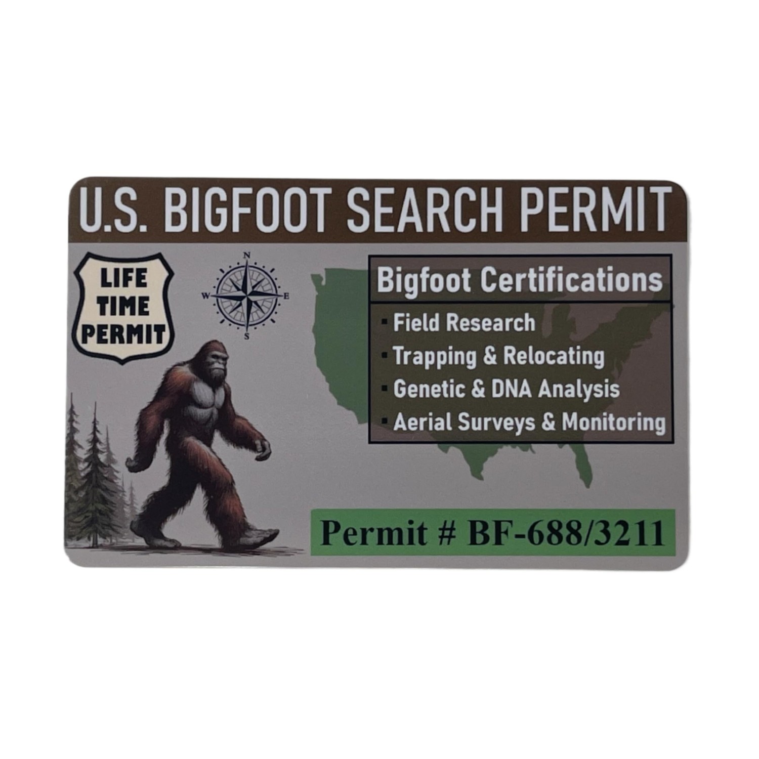 Bigfoot ID Card Sasquatch Search Permit Bigfoot Card Funny ID Cards ...
