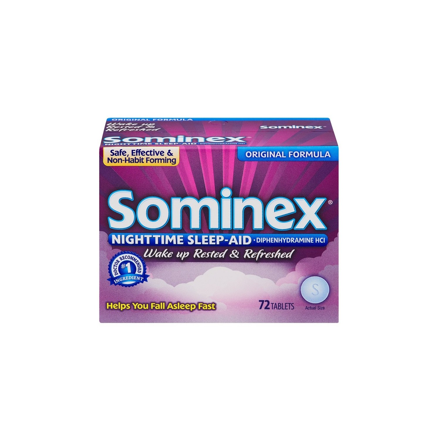 Sominex Nighttime Sleep-Aid, Maximum Strength Formula, Single Dose, 72 tablets (Pack of 3 ...