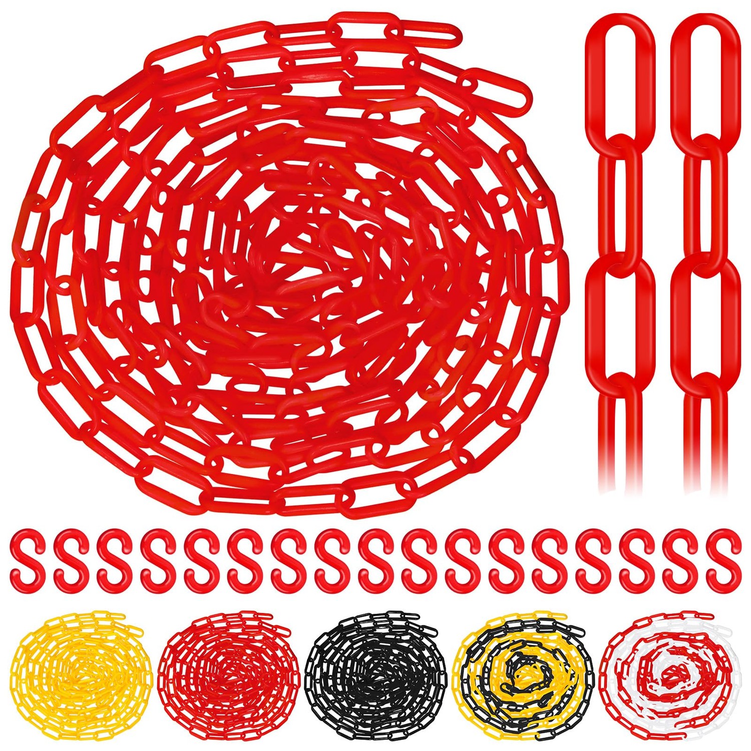 Glarks 21pcs 5M x 6mm Plastic Chain Barrier with S Hooks, Red Plastic ...