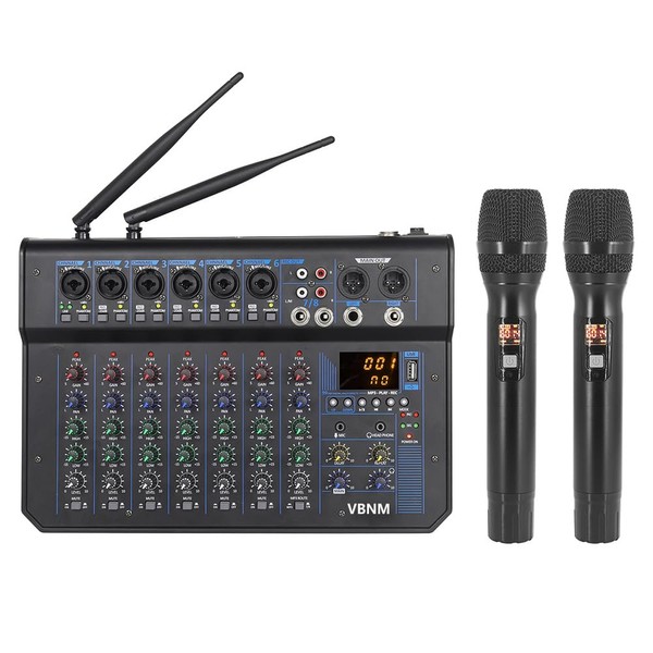 VBNM Audio Mixer, 8 Channel, with 2 Wireless Microphones, 24-bit DSP ...
