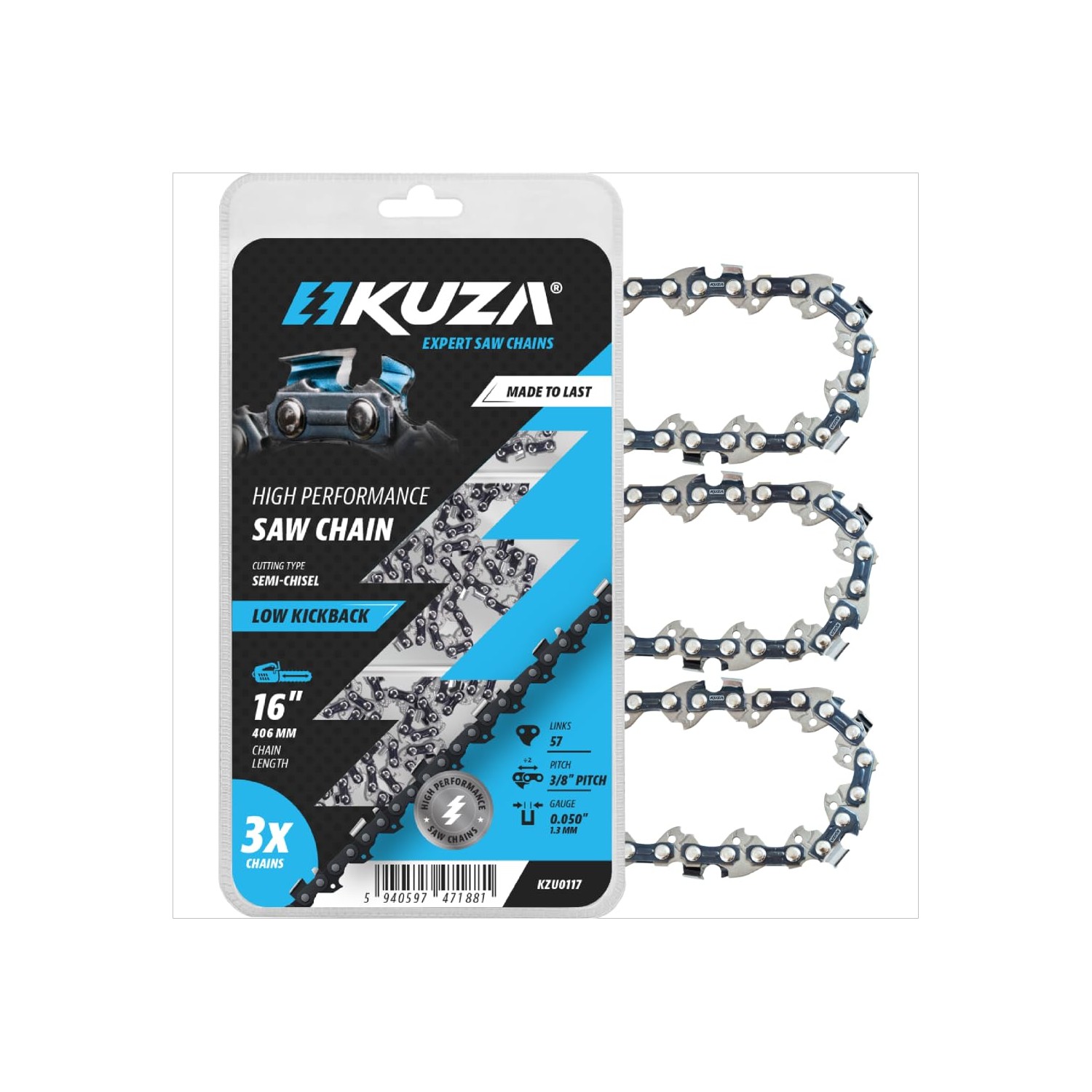 Premium 40 cm Chainsaw Chains 16 Inch 3/8 Inch .050 Inch 57TG Suitable ...
