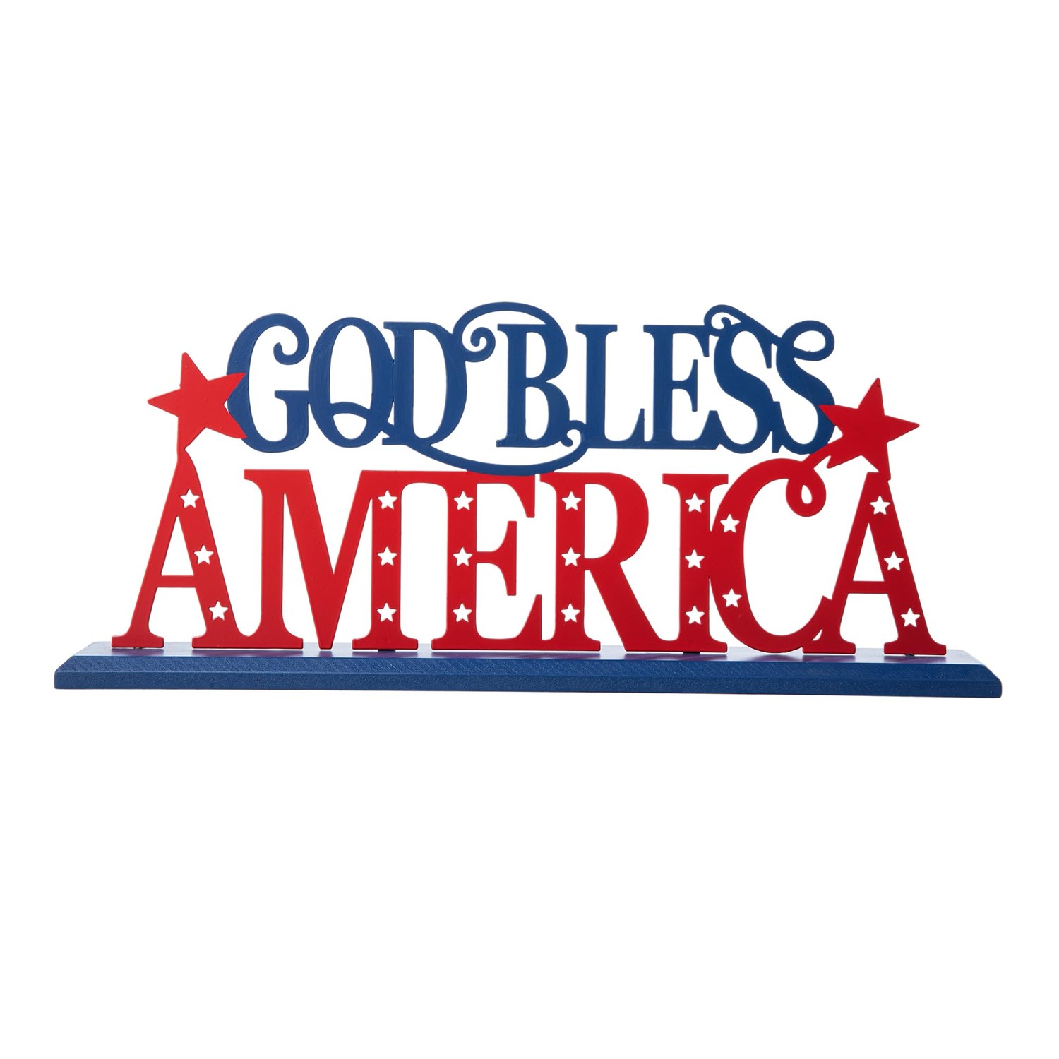 Glitzhome Wood Metal God Bless America Table Word Sign Cutout Americana ...