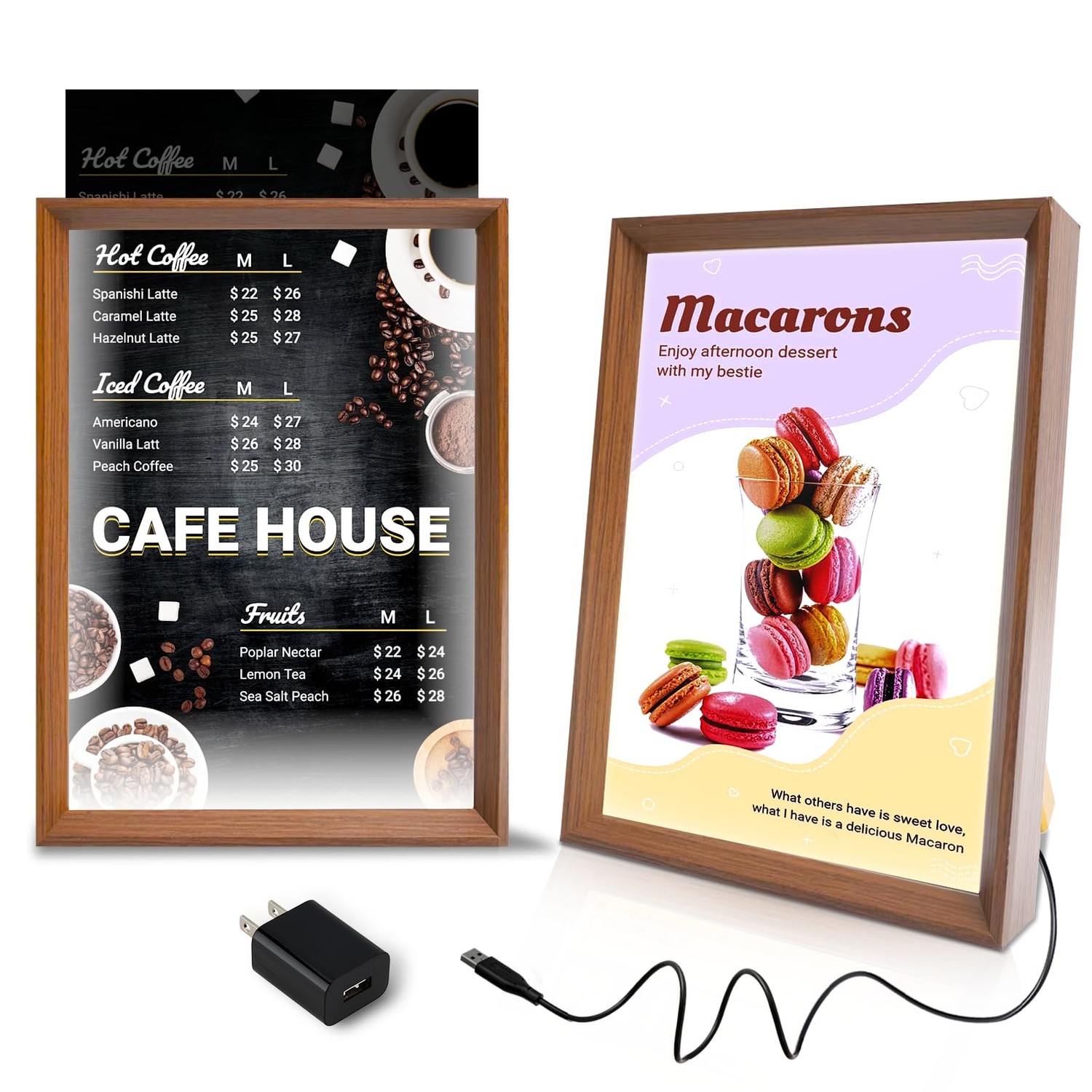 A4 Size LED Acrylic Sign Holder with Walnut Wood Base Frame, Light Up ...