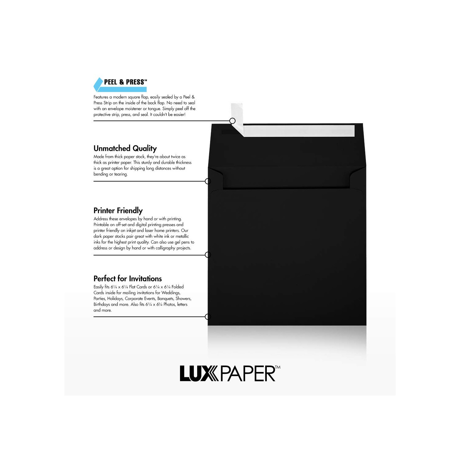 LUX Paper Square Invitation Envelopes for 6 1/4 x 6 1/4 Cards in ...