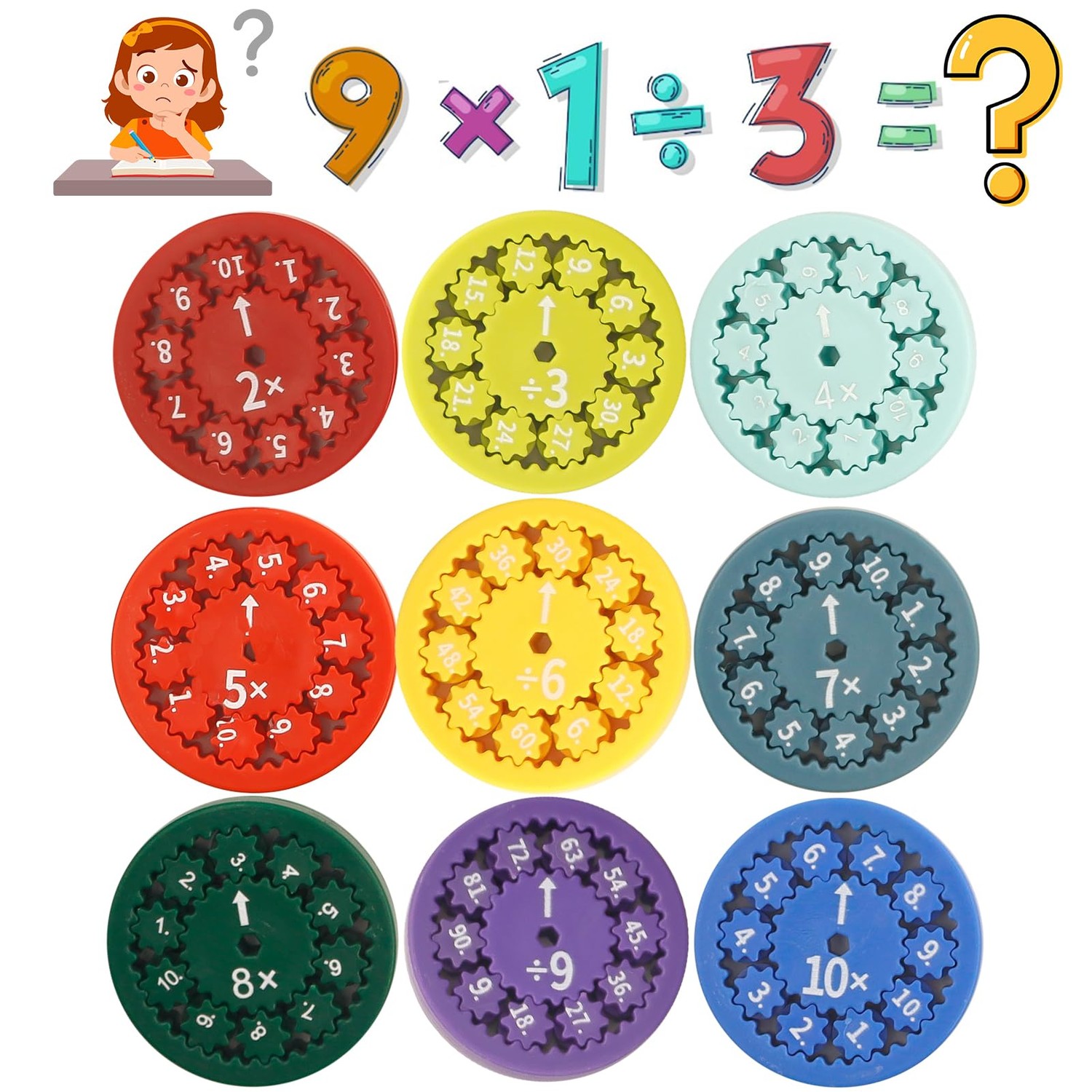 Maths Fidgets Spinners Pack of 9, Multiplication and Divisions, Fidget ...