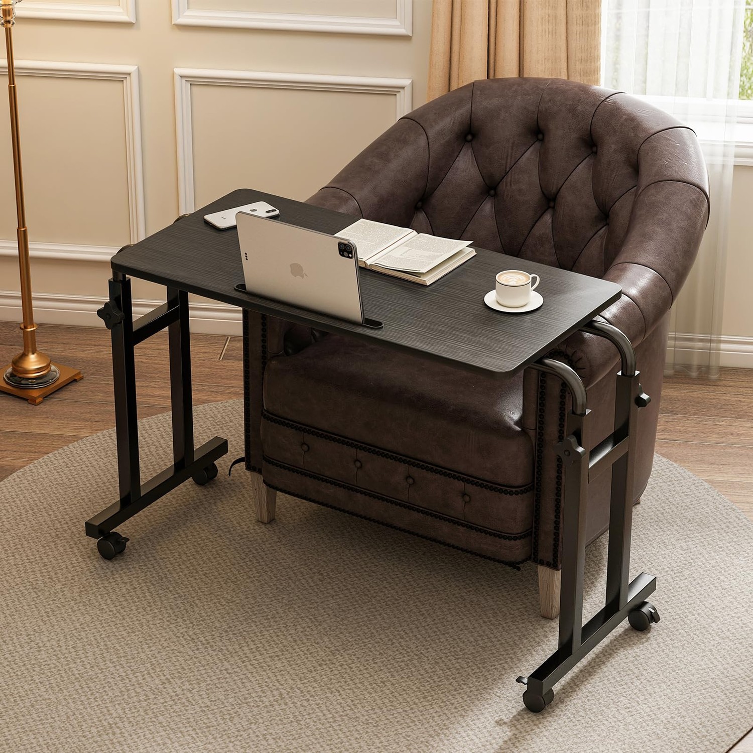 LINGMI Recliner Table, Overbed Table with Wheels Adjustable Height and ...
