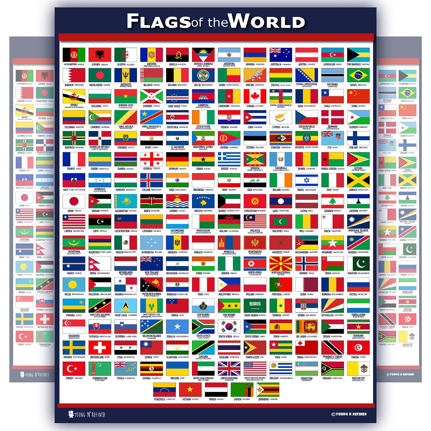 World Flags Educational Poster Laminated Young N Refined (15x20 ...