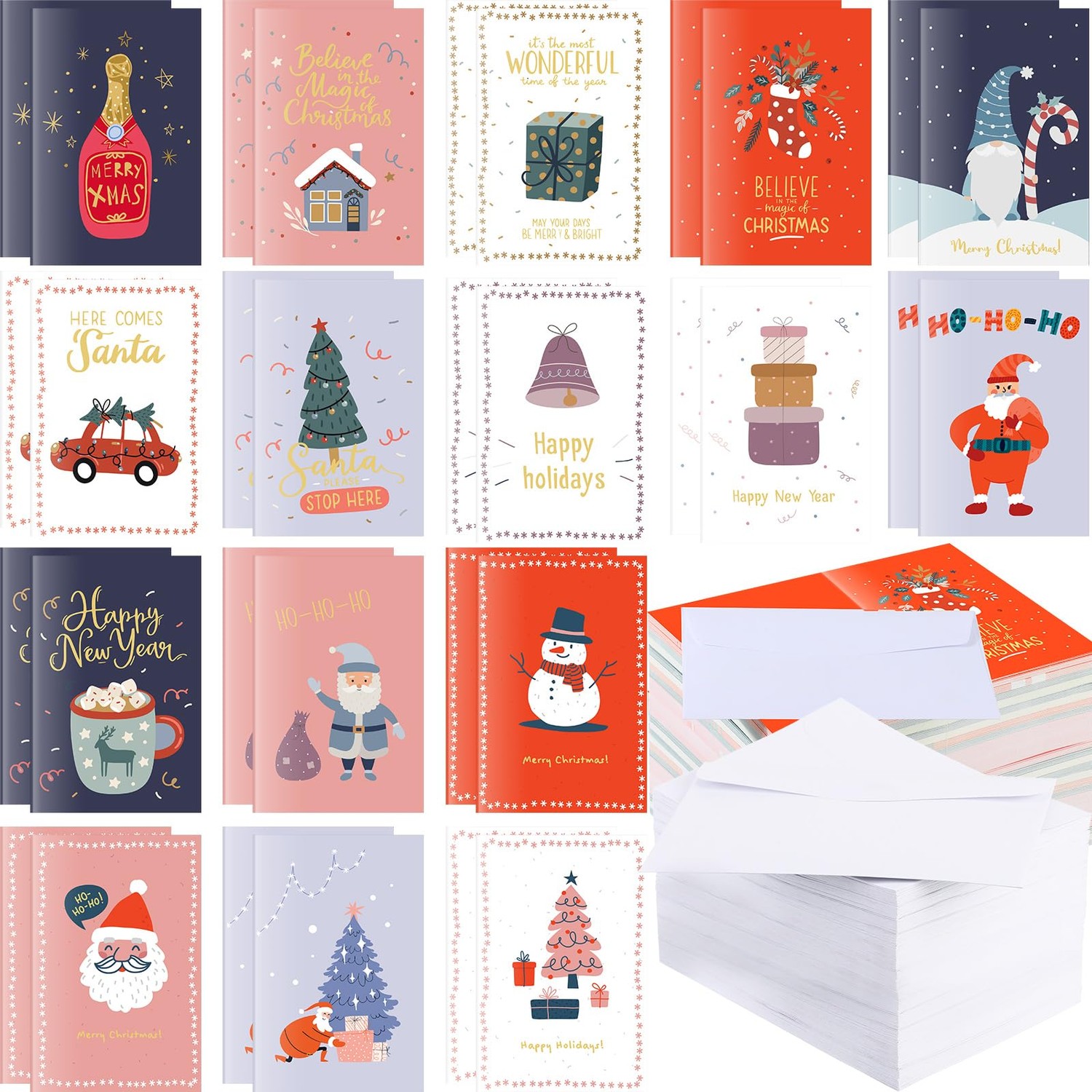 Zhanmai 240 Set Classic Christmas Cards with Envelopes Assortments Gold ...