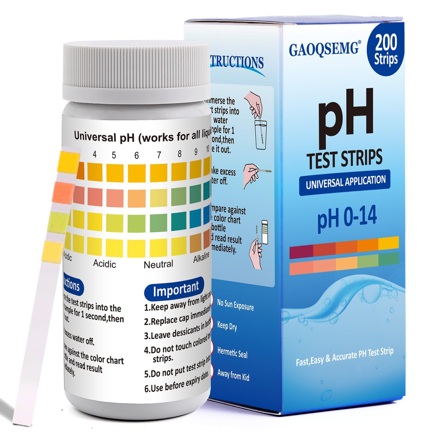 GAOQSEMG Universal pH Test Strips 0 to 14, 200 Strips pH Strips for ...