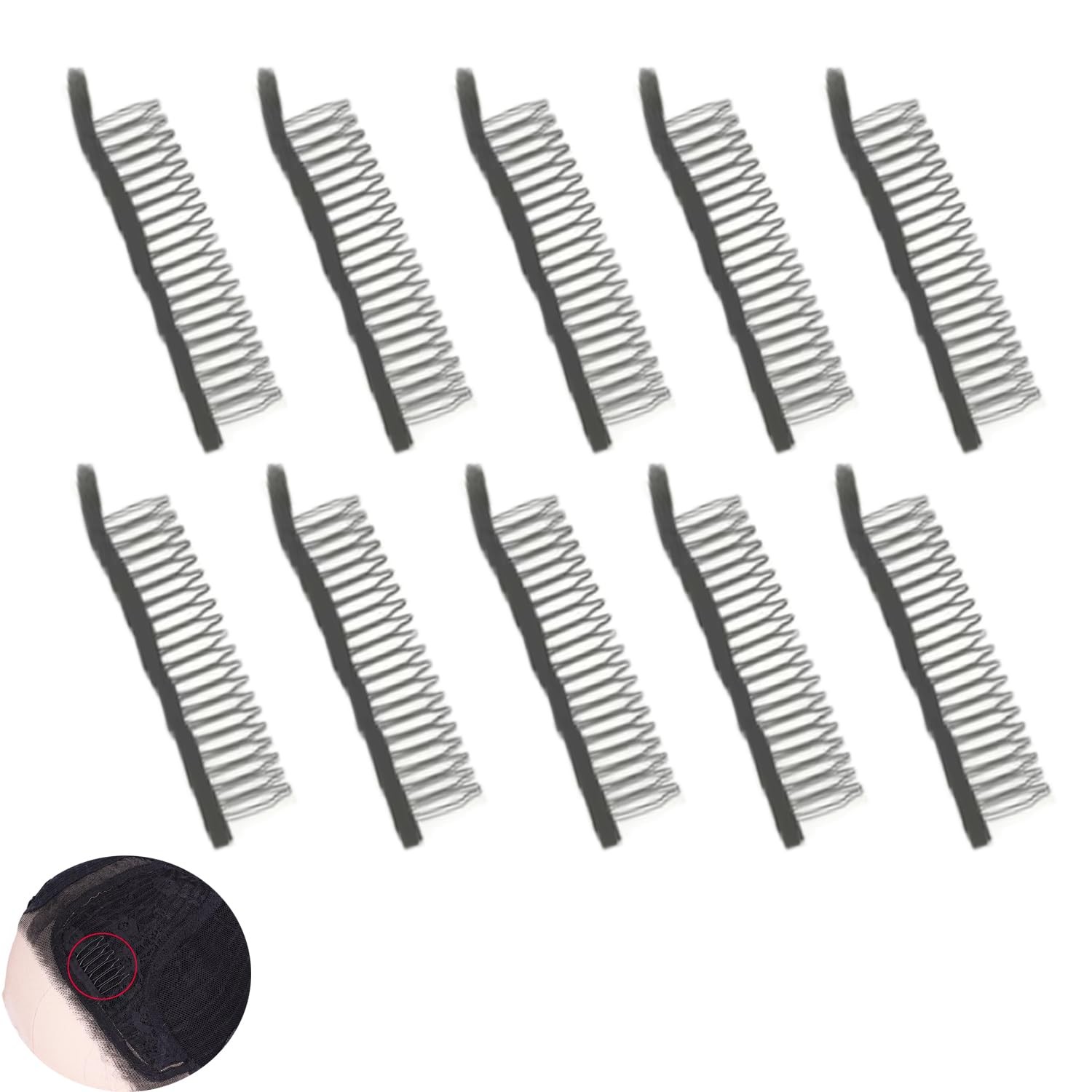ArrErr 10 Pack Wig Comb Long 20 Teeth Clips Black Wire with Cloth ...
