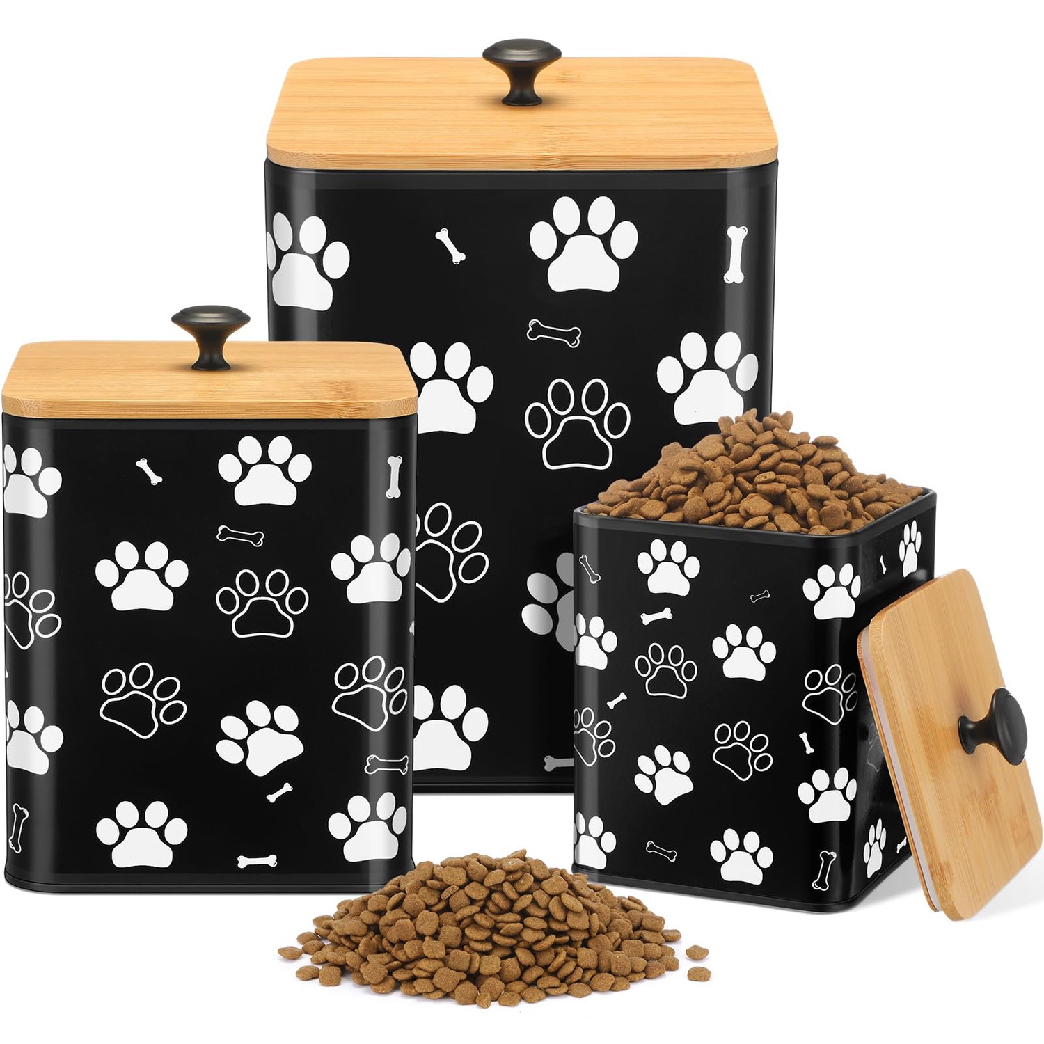 Reallnaive 3 Pack Dog Treat Containers with Bamboo Lids Airtight Metal ...