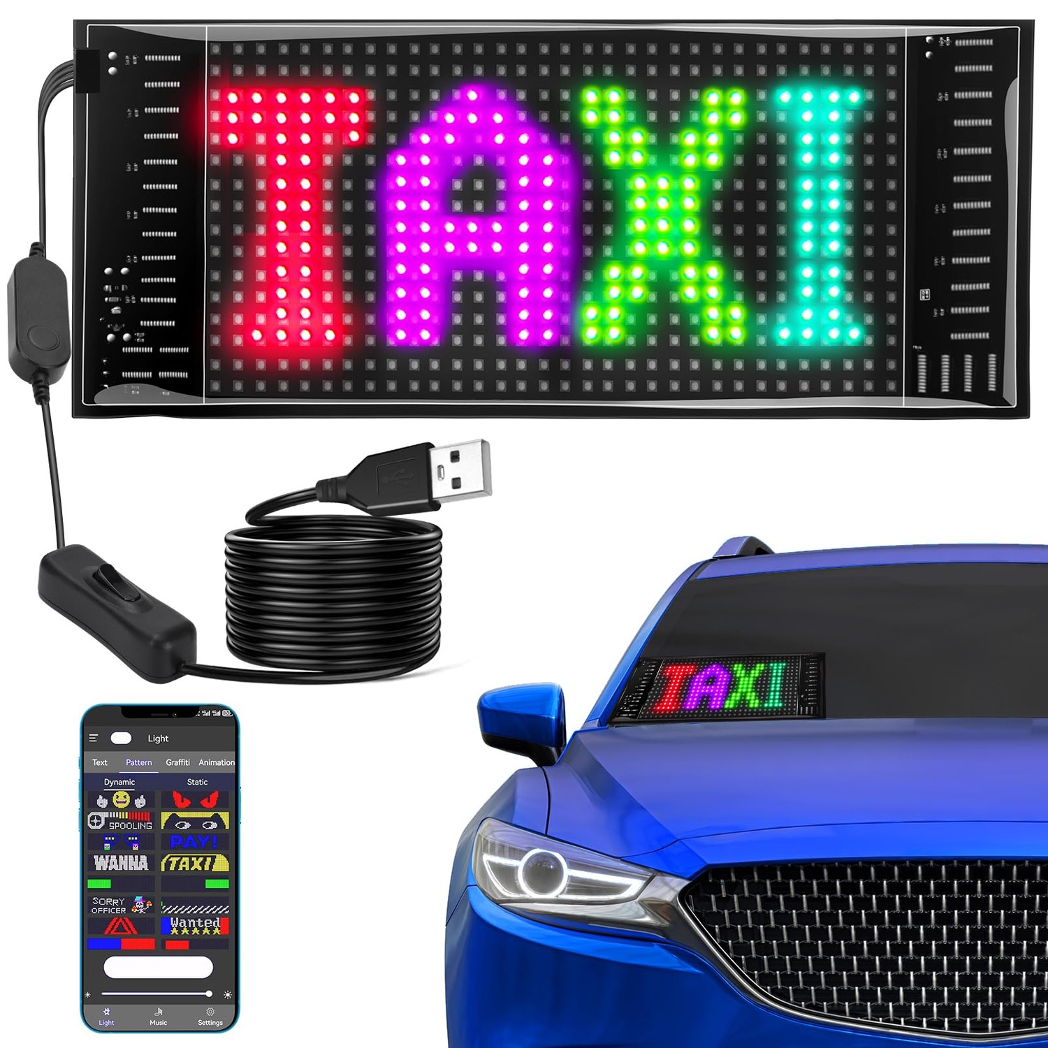 Led Light Signs for Car, Taxi Windshield Led Stickers, Flexible Digital ...
