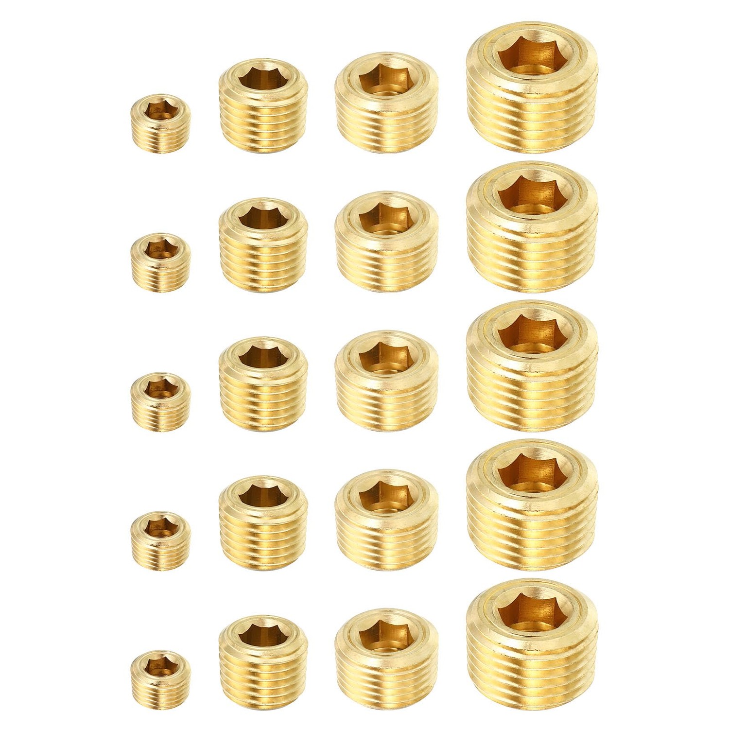 PATIKIL 1/8" 1/4" 3/8" 1/2" NPT Brass Hex Countersunk Plugs 20 Pack ...