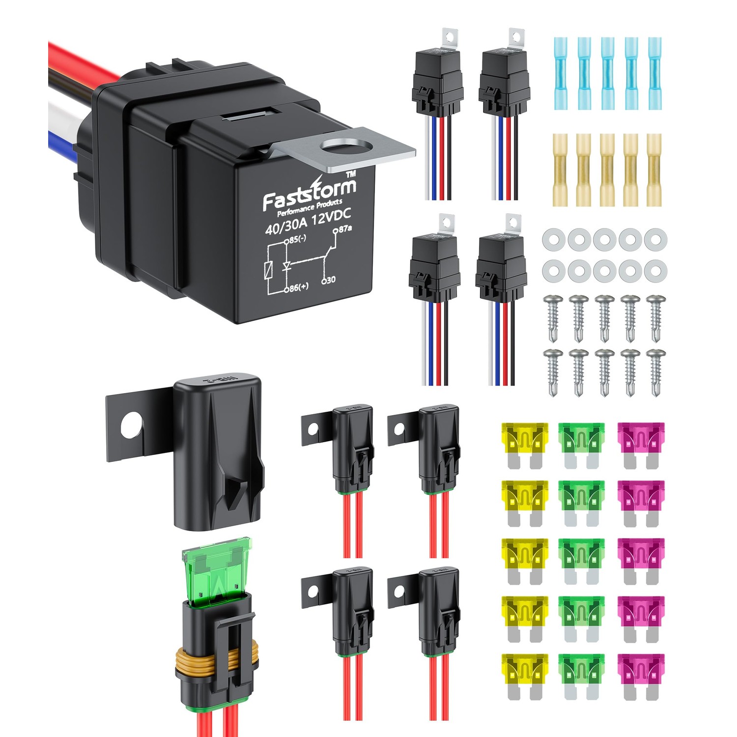 FASTSTORM 5 Pack 4 Pin Relay Switch 12V 12 AWG Waterproof ATC/ATO Blade ...