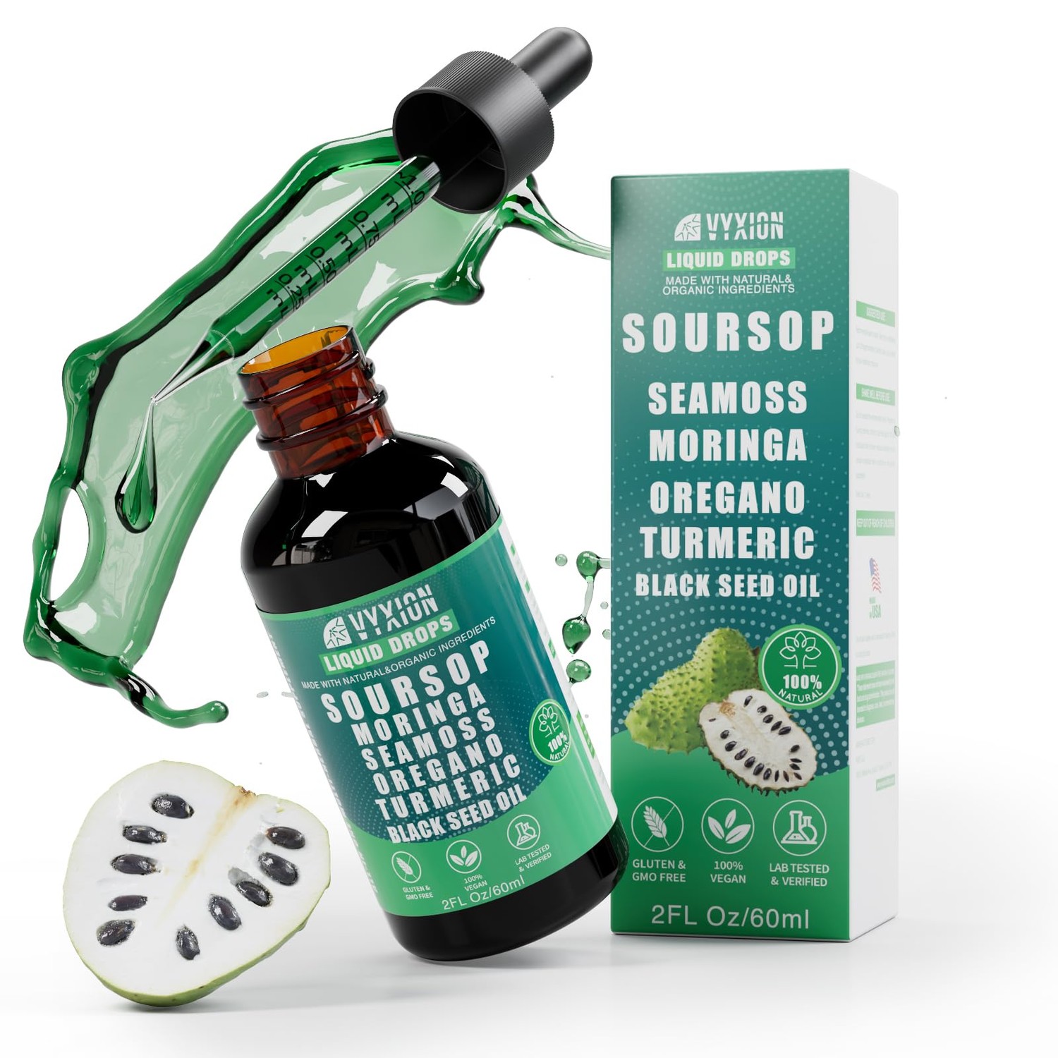 Soursop Pure Liquid Drops 10 in 1 with Sea Moss, Moringa, Turmeric ...