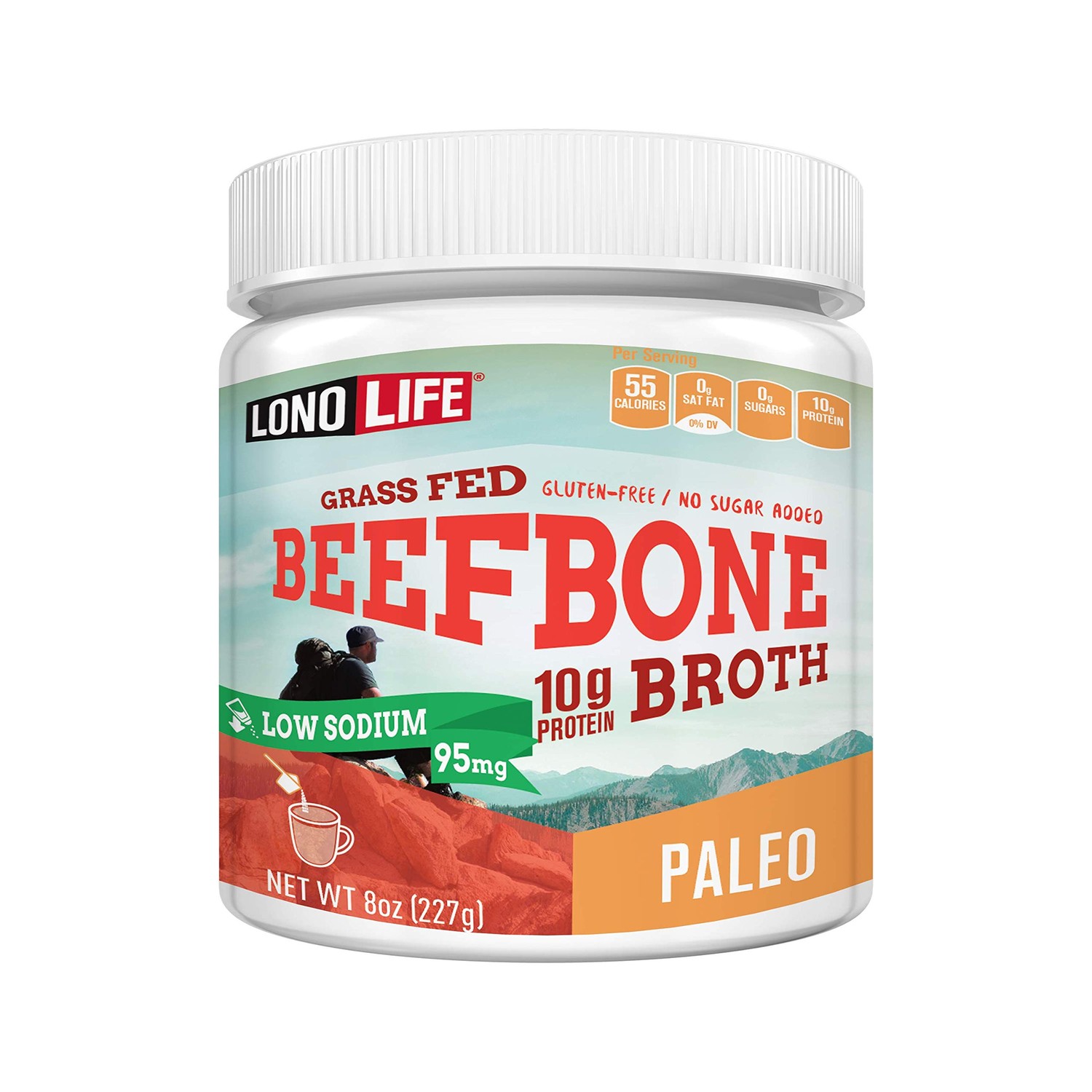 LonoLife Low-Sodium Grass-Fed Beef Bone Broth Powder with 10g Protein ...