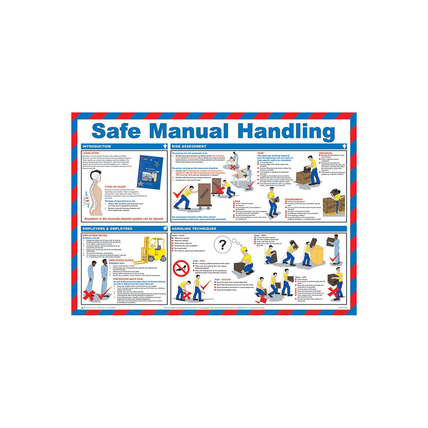 Safety First Aid Group Safe Manual Handling Poster - Laminated (A2 ...