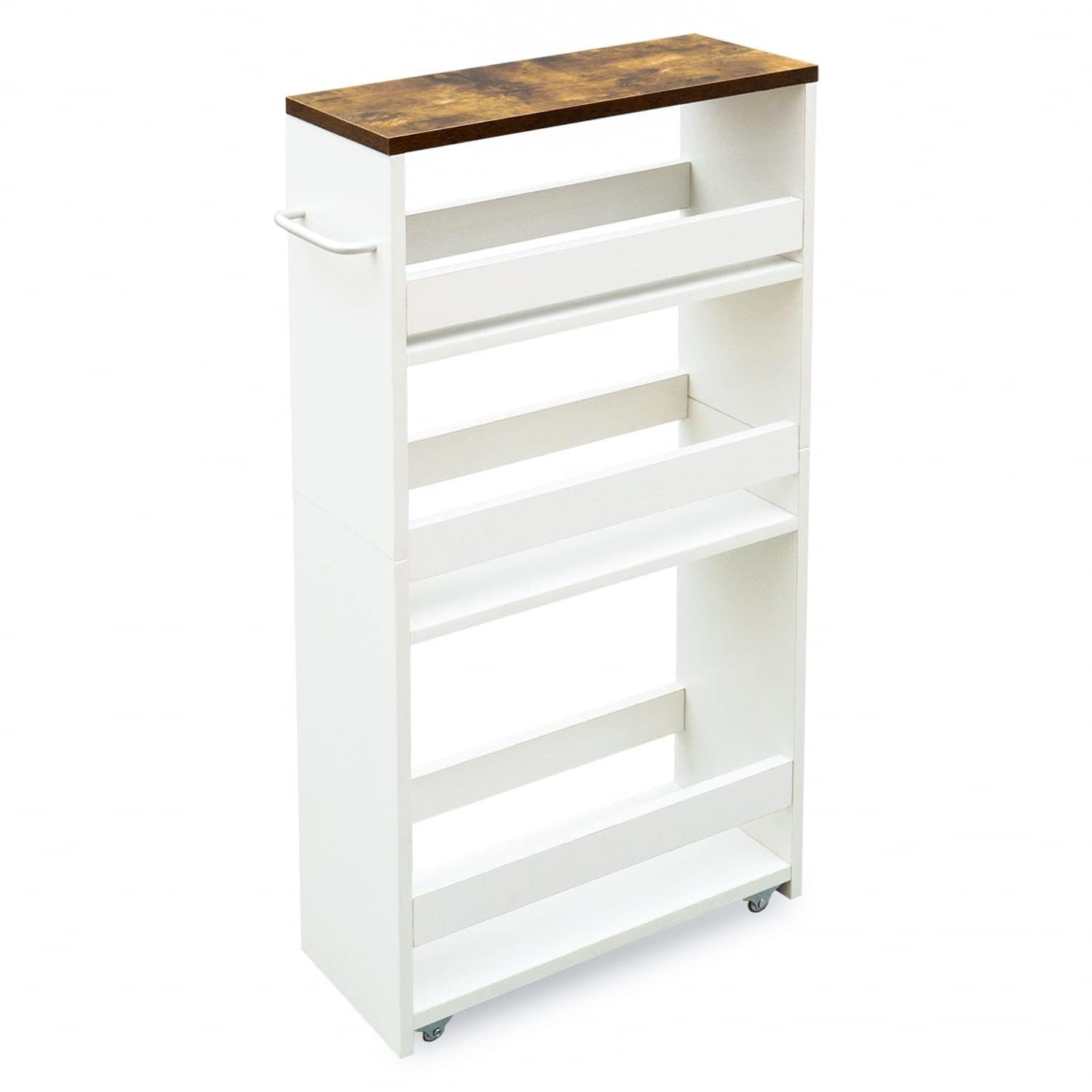 TEAMIX 4 Tier White Slim Storage Cart with Handle, Slide Out Storage ...