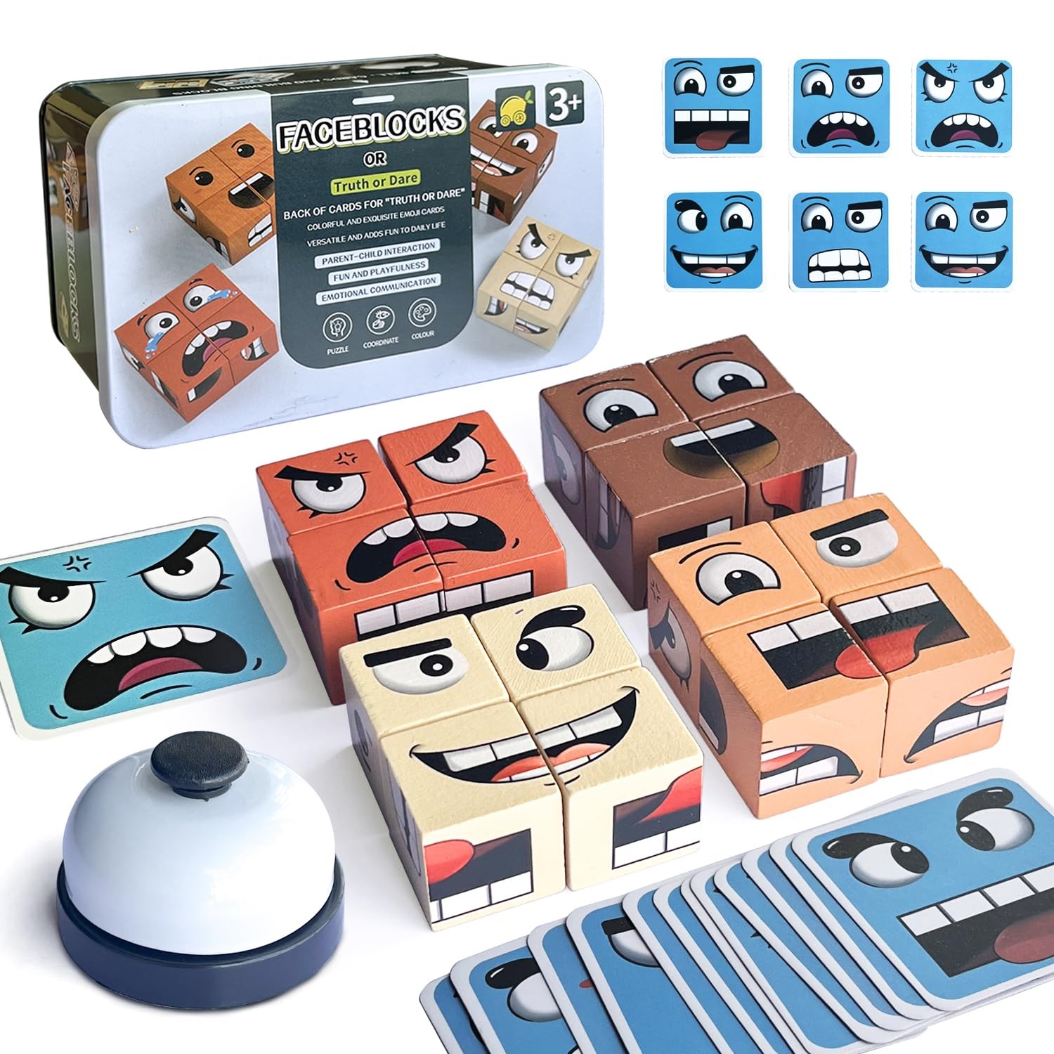 Face Change Cube, Wooden Cube Puzzle Emoji Rubik's Cube Building Block ...