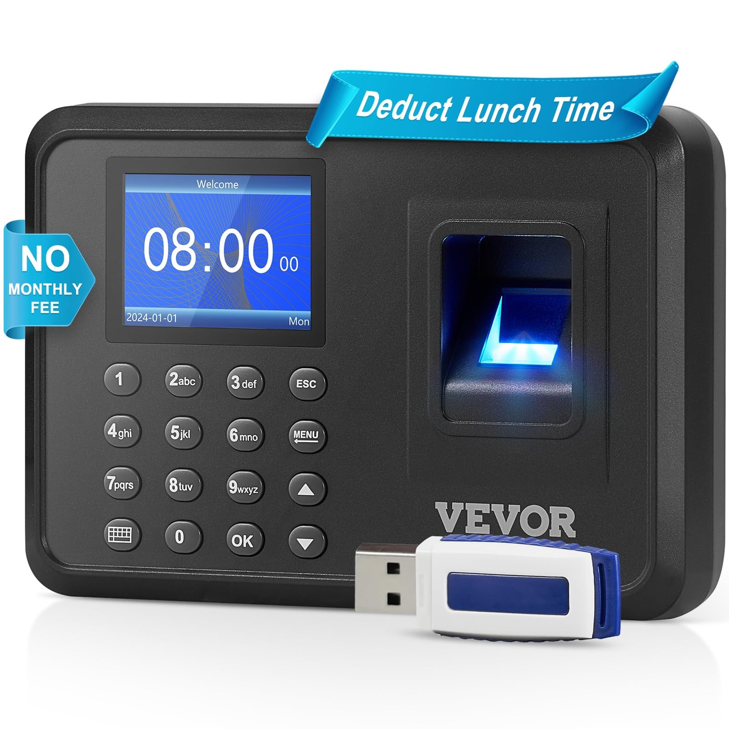 VEVOR Time Clock, Fingerprint Time Clocks for Employees Small Business ...