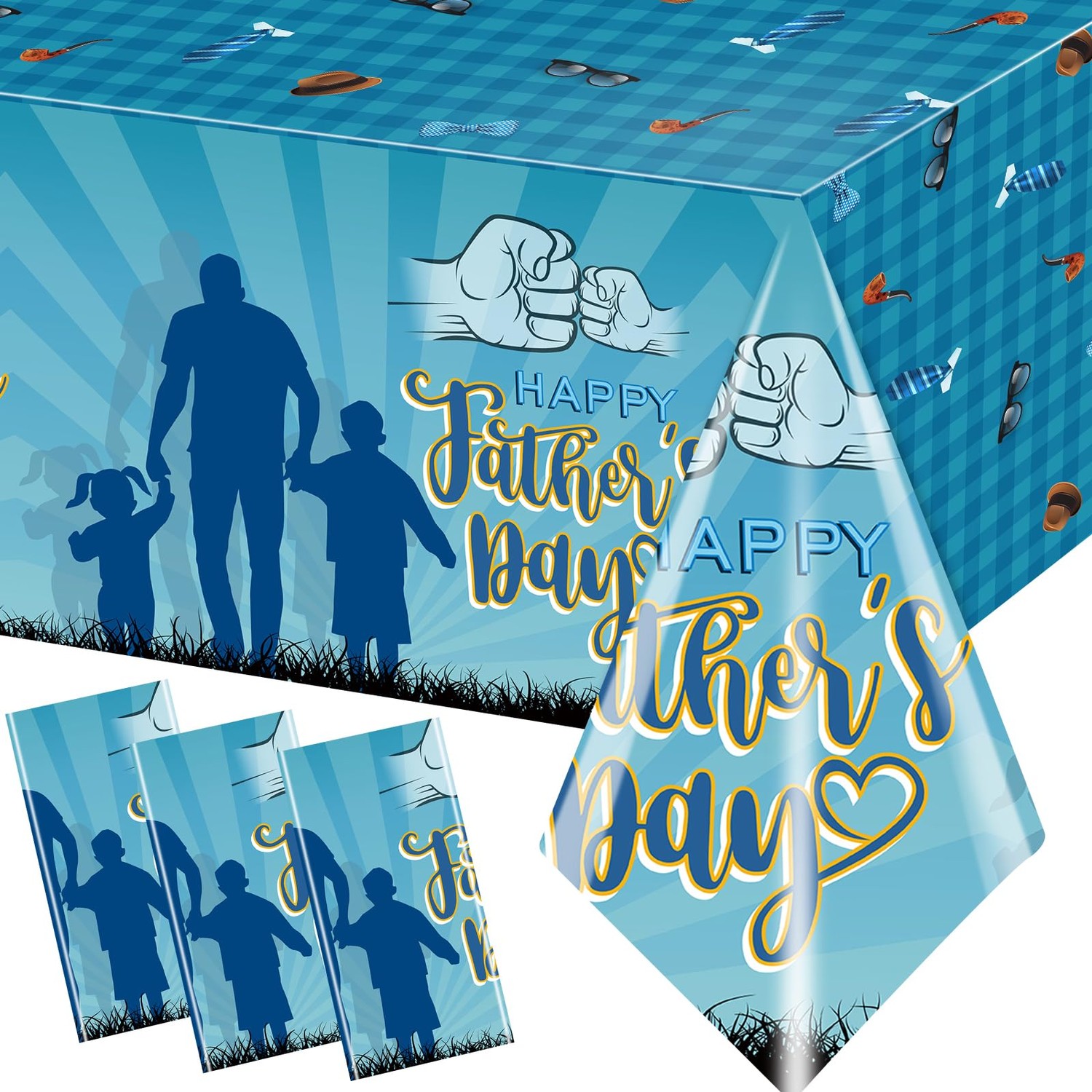 3Pcs Fathers Day Tablecloths-Blue Happy Fathers Day Rectangular Plastic ...