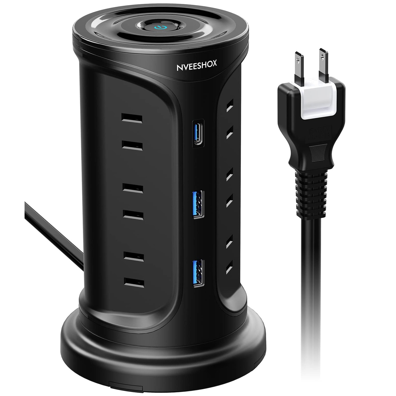 NVEESHOX Power Strip with Type-C Extension Cord Tower with Telescopic ...