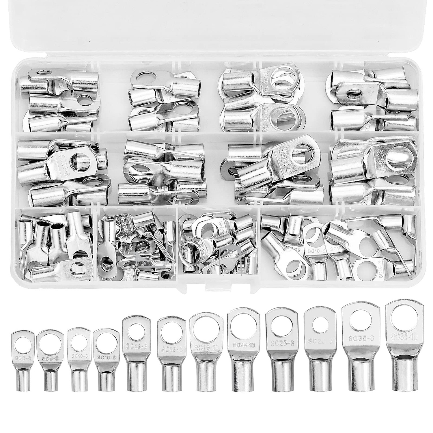 MUSEDAY Pack of 80 Tube Cable Lugs Tin-Plated Copper Terminals Ring ...