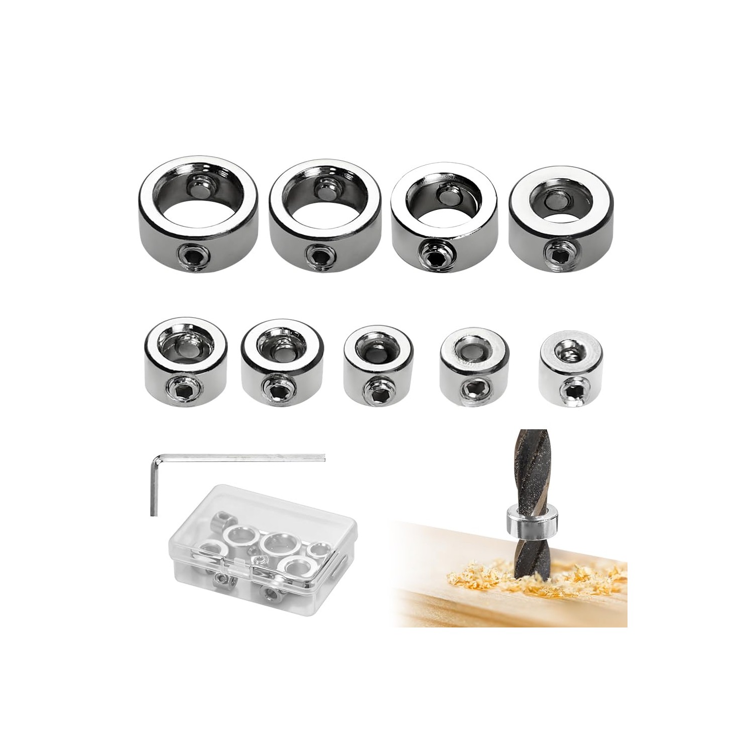 Depth Stop Rings Set, FuxFuis 9 Pieces Drilling Depth Limiter 3/4/5/6/7 ...