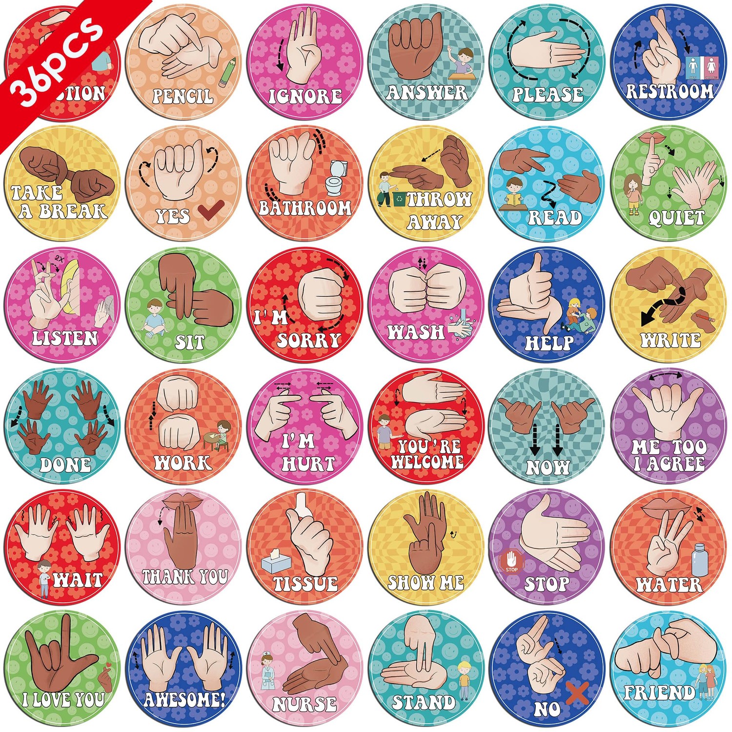 ASL Classroom Hand Signal Cards - 36 Classroom Hand Signal Decor Sign ...