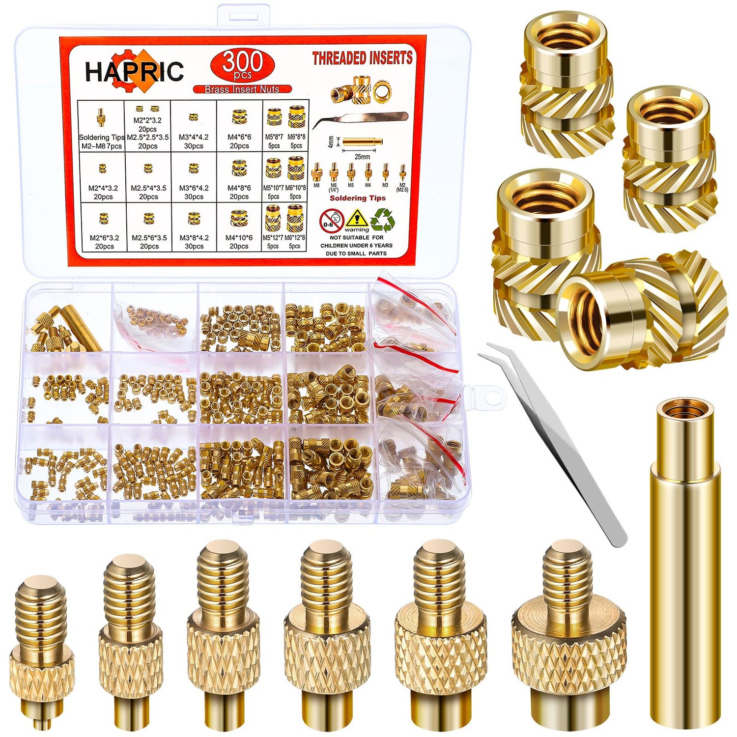 307 Threaded Inserts for Plastic Set, M2-M6 Heat Set Insert with M2-M8 ...