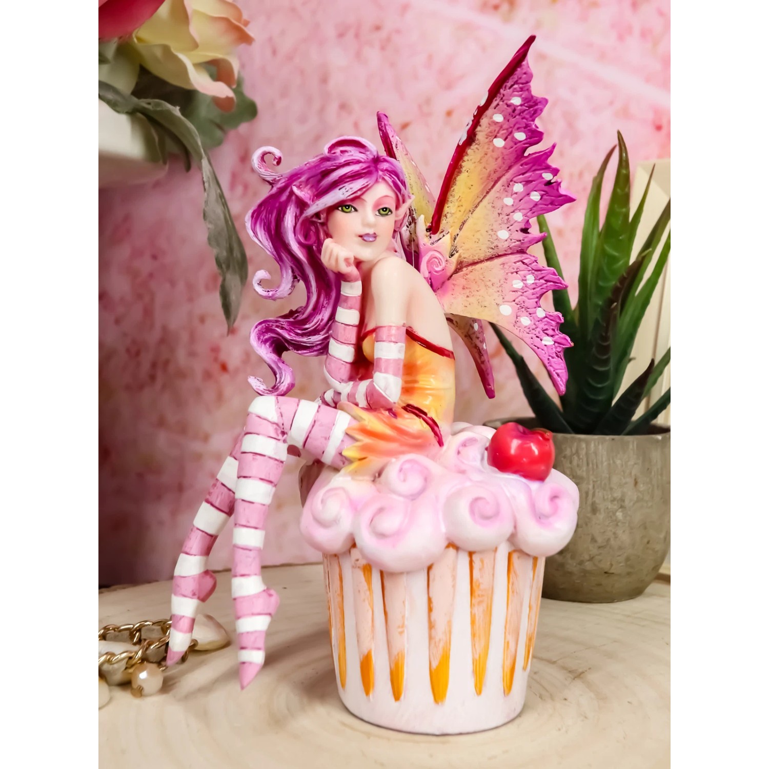Ebros Colorful Amy Brown Pink Cherry Cupcake Fairy Statue Sweet Tooth ...