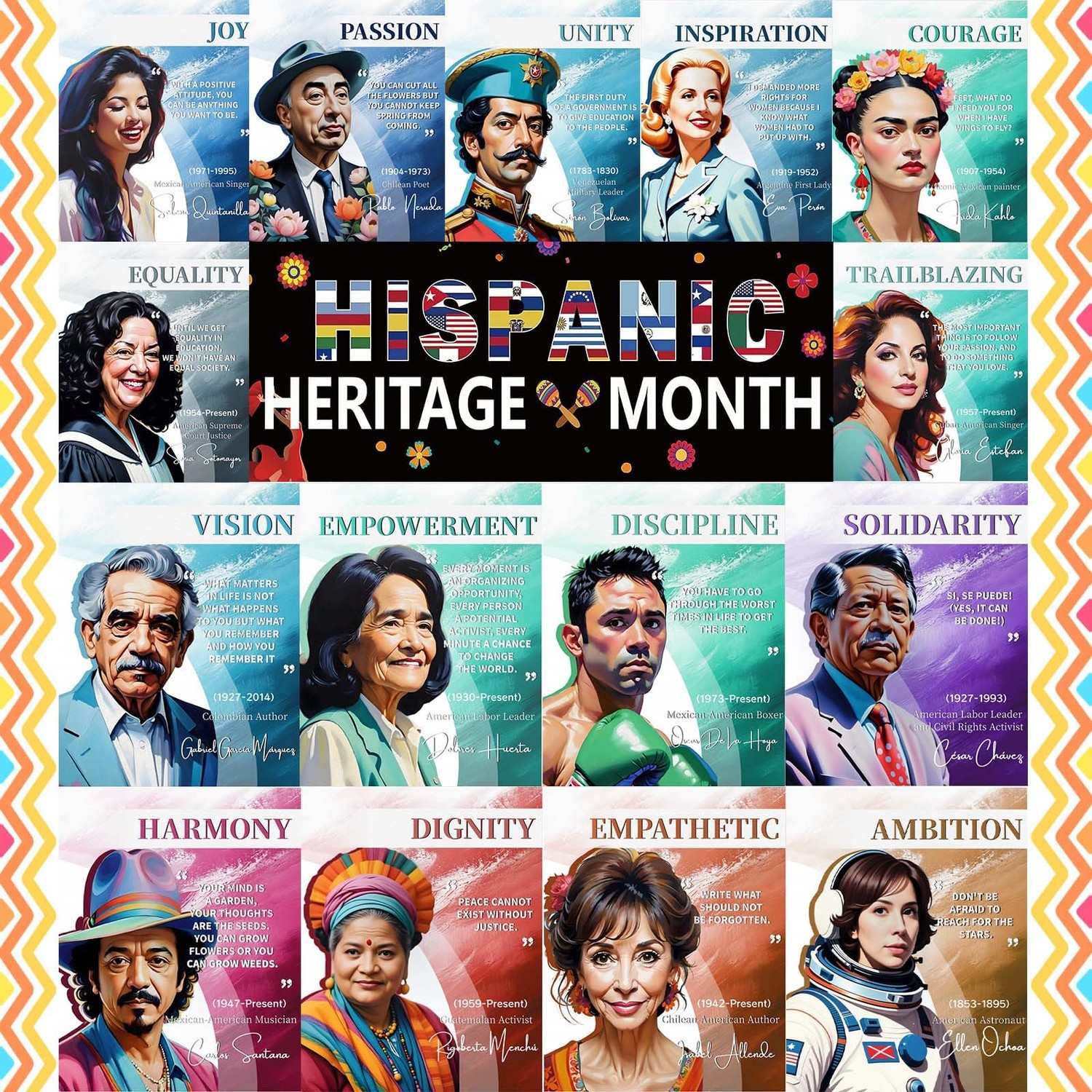 Hispanic Heritage Month Posters Decorations-16PCS English Motivational ...