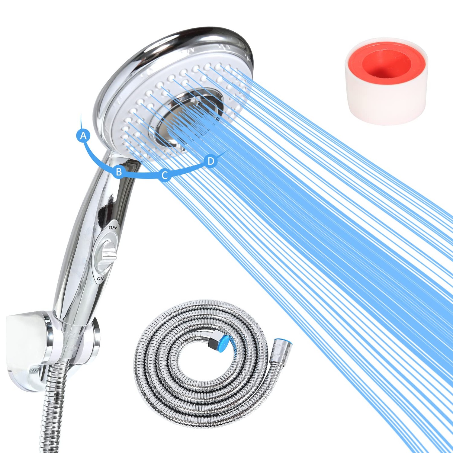 RV Shower Head with Hose and on off switch - High pressure shower head ...