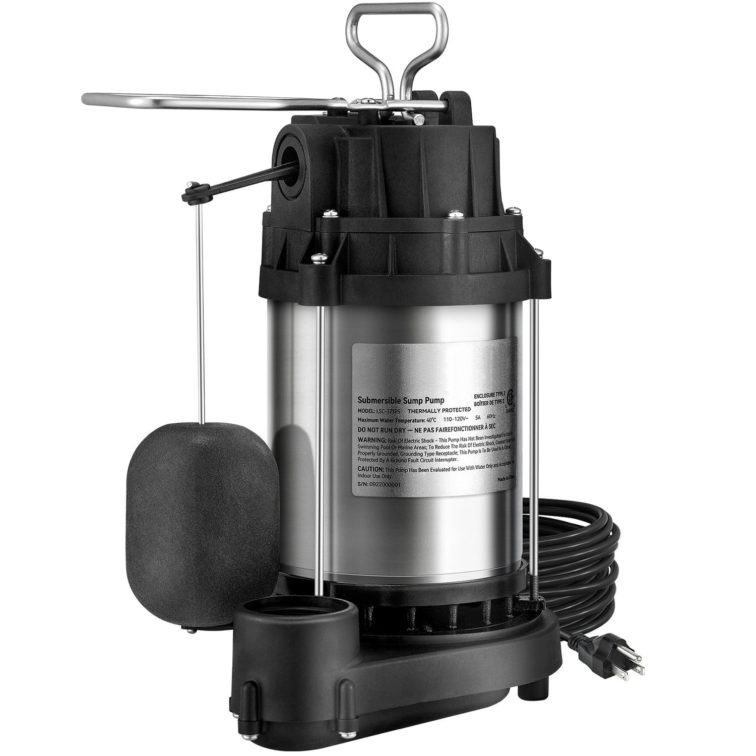 VEVOR 1/2 HP Sump Pump Submersible, Sump Pump with Stainless Steel ...