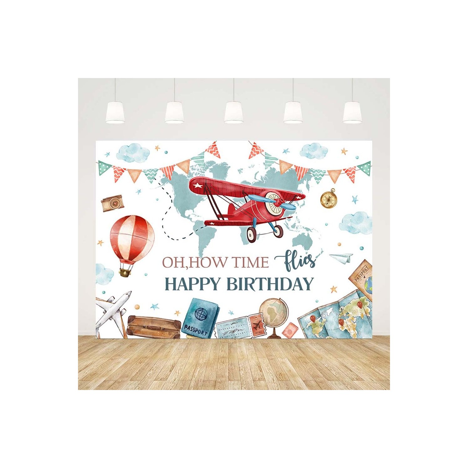 AIBIIN 7x5ft Time Flies Birthday Decoration Backdrop Airplane Birthday ...