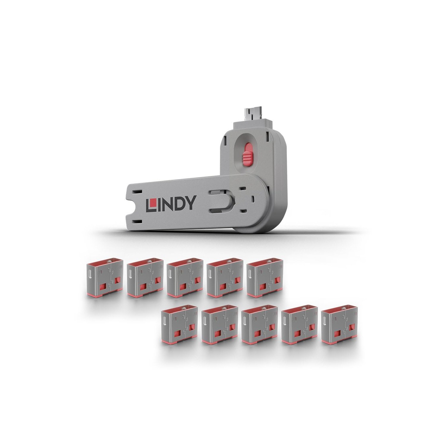 Lindy USB Type A Port Blocker- Pack of 10 Blockers + Key, Pink - ibspot.com